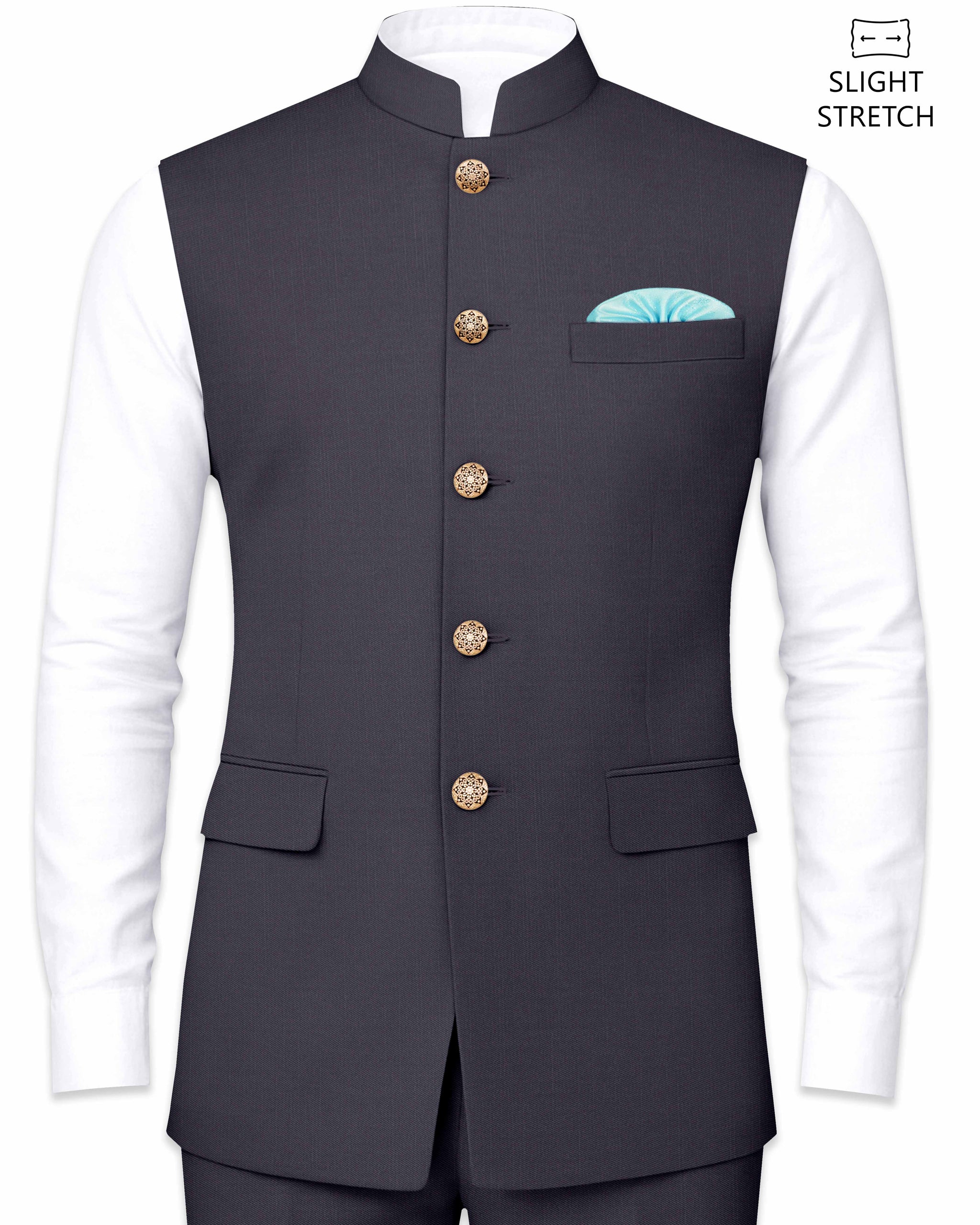 Vogue-Glaucous Gray Solid Premium Wool Rich Nehru Jacker For Men.