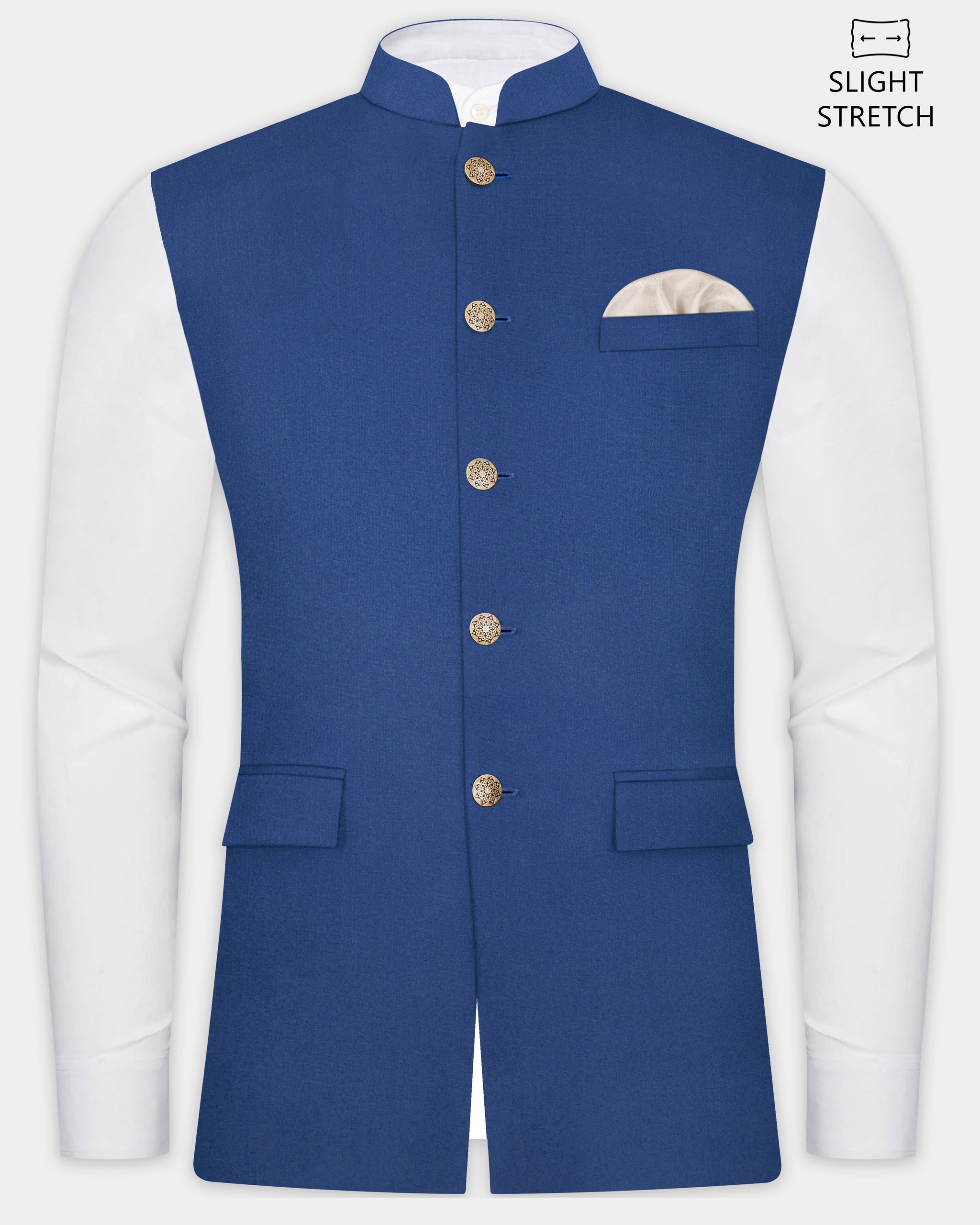 Cerulean Elite-Cobalt Blue Solid Premium Wool Rich Nehru Jacker For Men.
