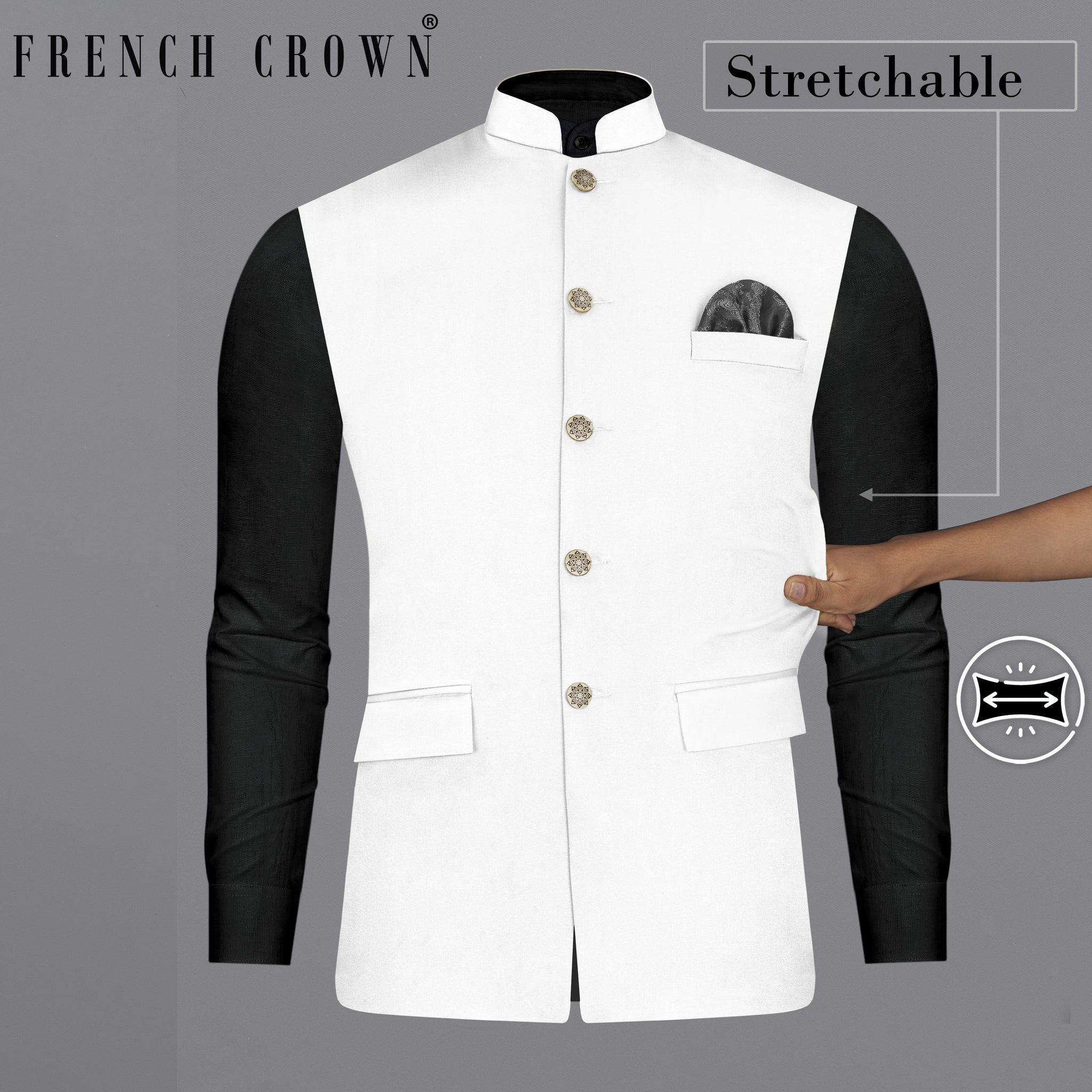Bright White Plain-solid Premium Cotton Waistcoats For Men