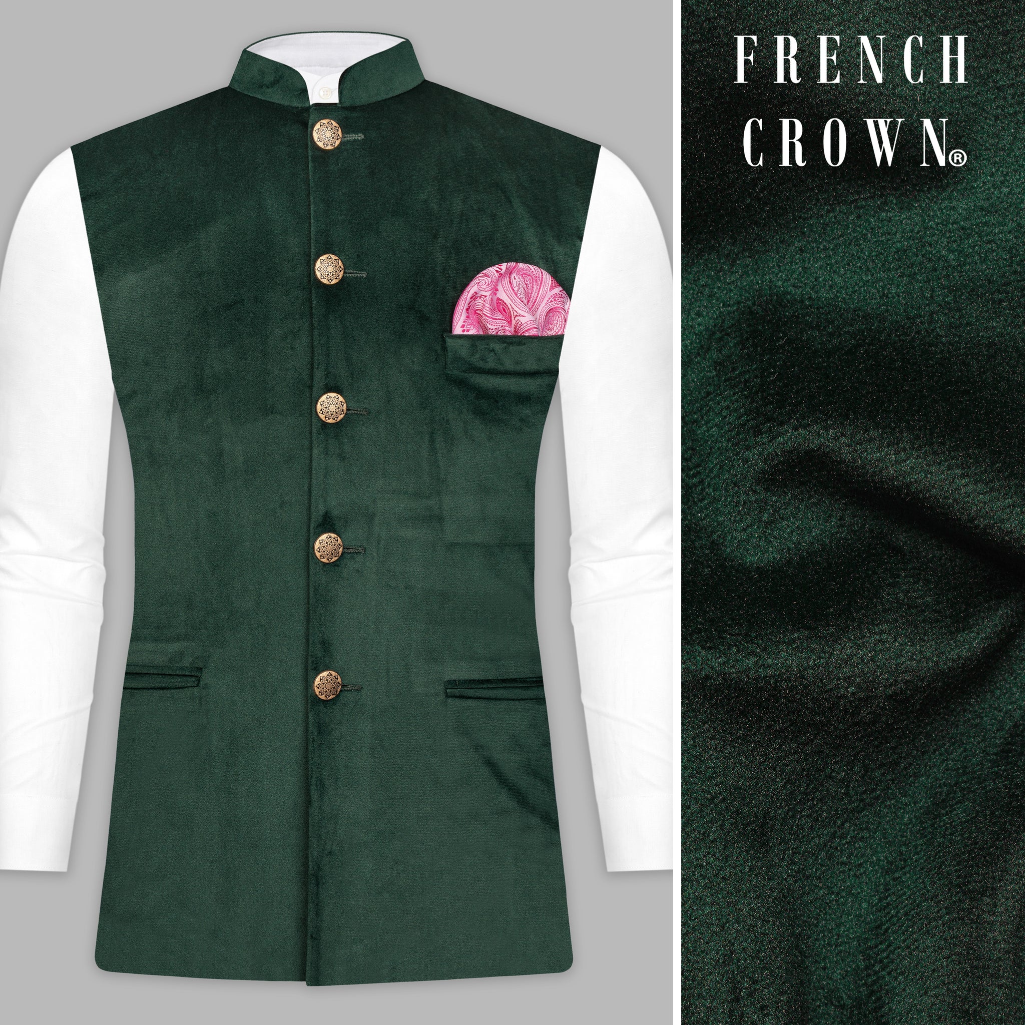 Greenish Green Textured Premium Polyester Wedding Nehru Jackets For Men.