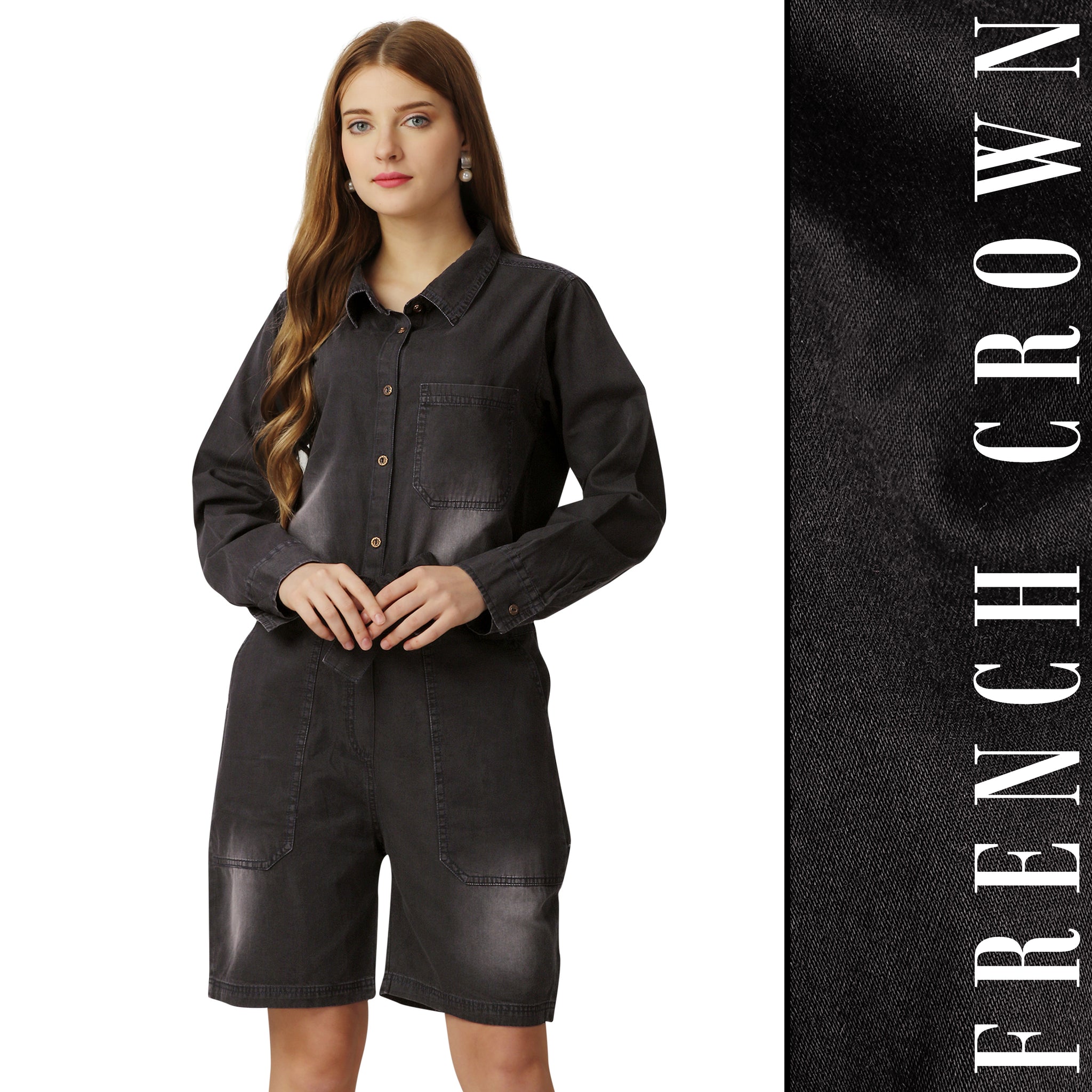 Gunmetal Black Casual Plain-Solid Premium Cotton Dress For Woman