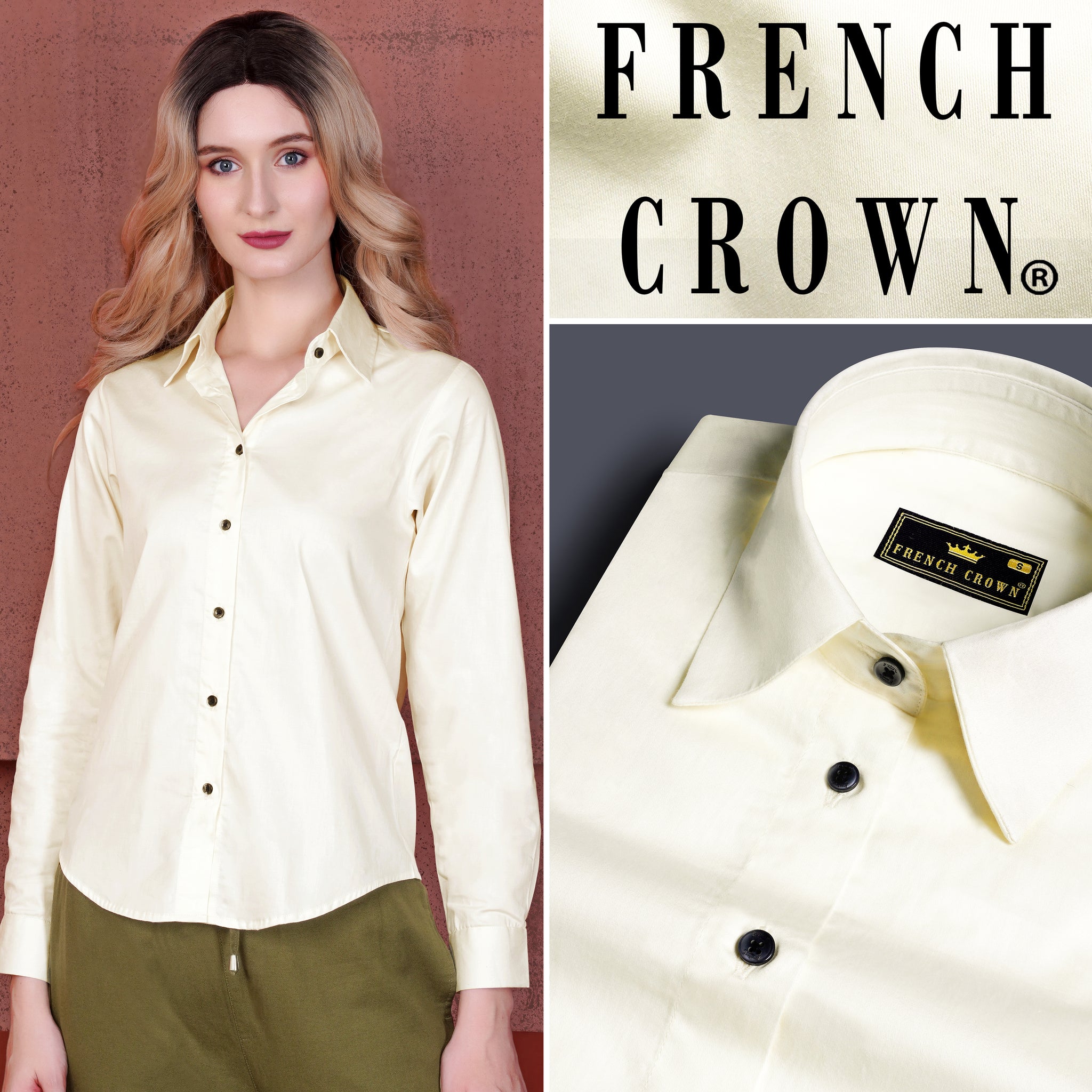 Merino Cream Formal Plain-Solid Premium Cotton Shirt For Woman