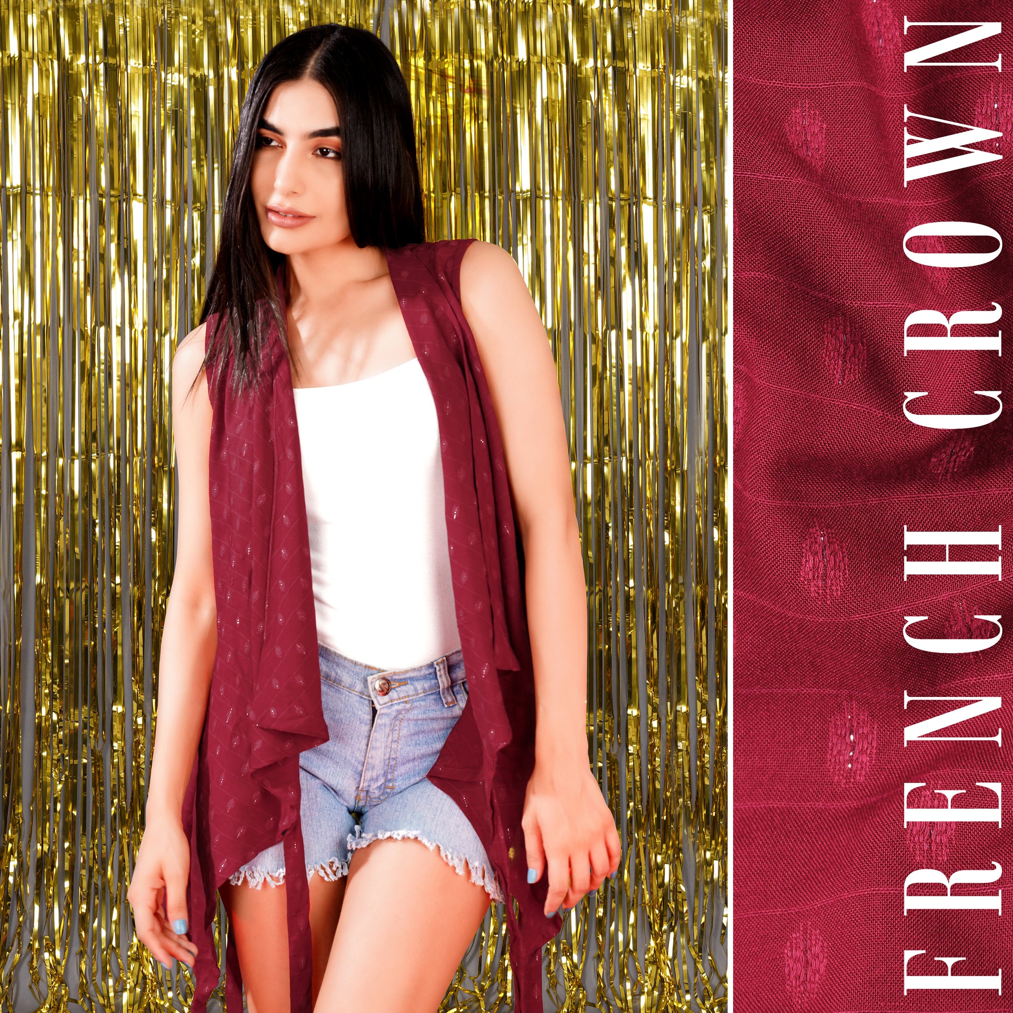 Persian Red Casual Textured Premium Viscose Top For Women