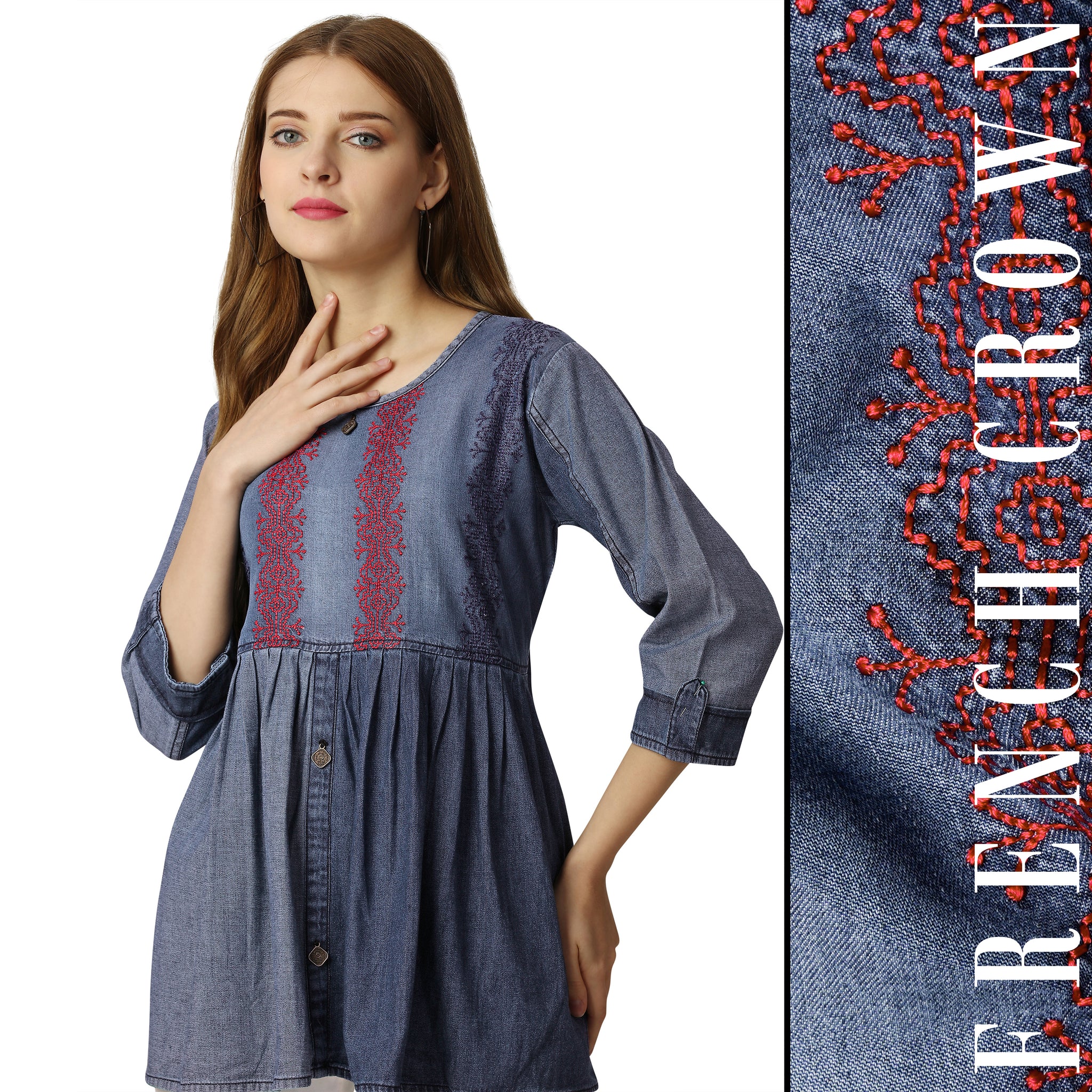 Waikawa Blue and Martini Gray Casual Prints Premium Cotton Top For Woman