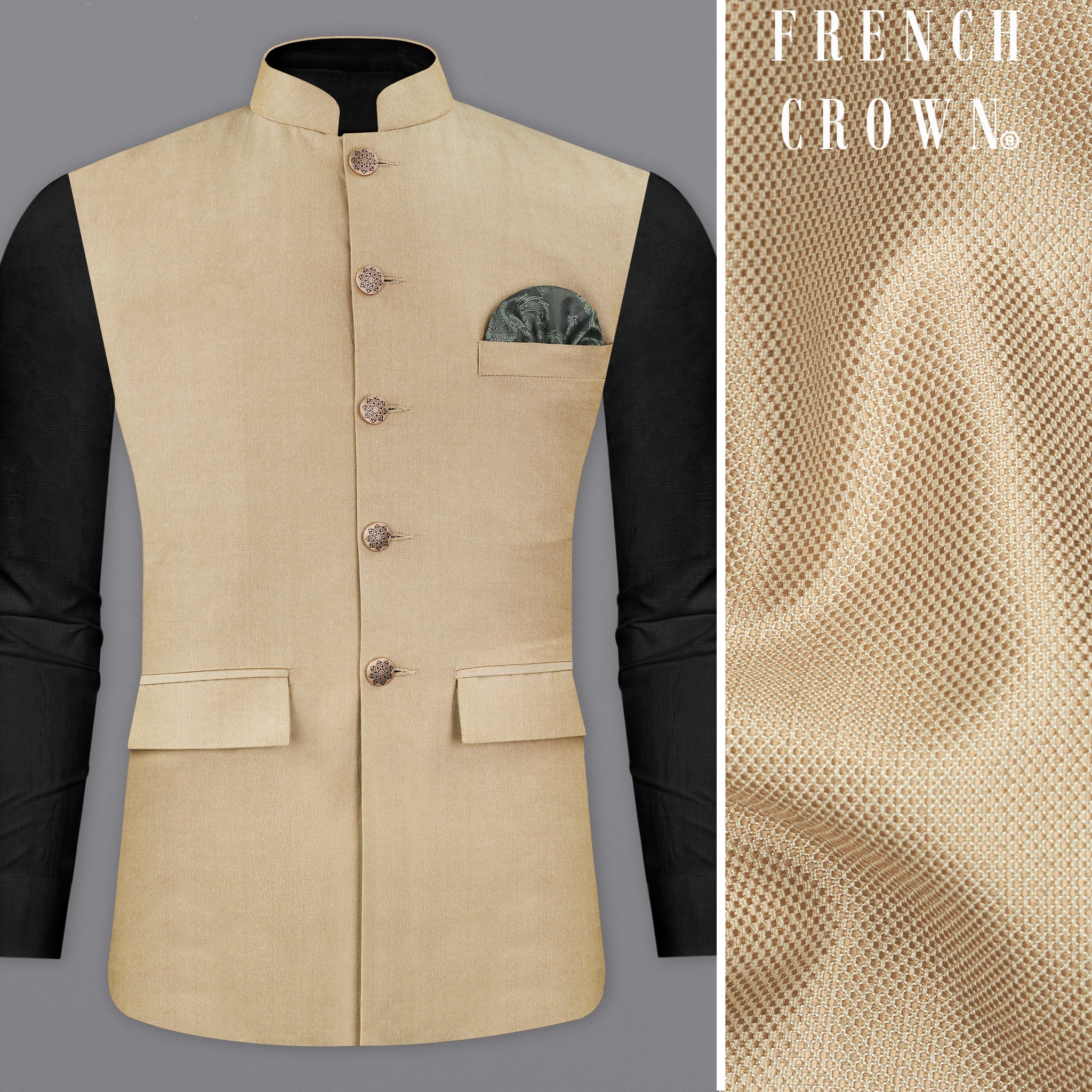 Heathered Light Brown Textured Premium Terry Rayon Wedding Nehru Jacket ...