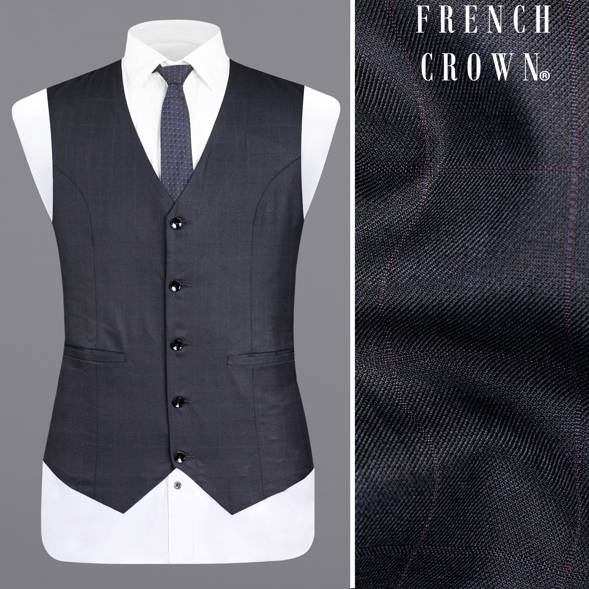 Thunder Blue Checks-Plaid Premium Terry Rayon Wedding Waistcoats For Men.
