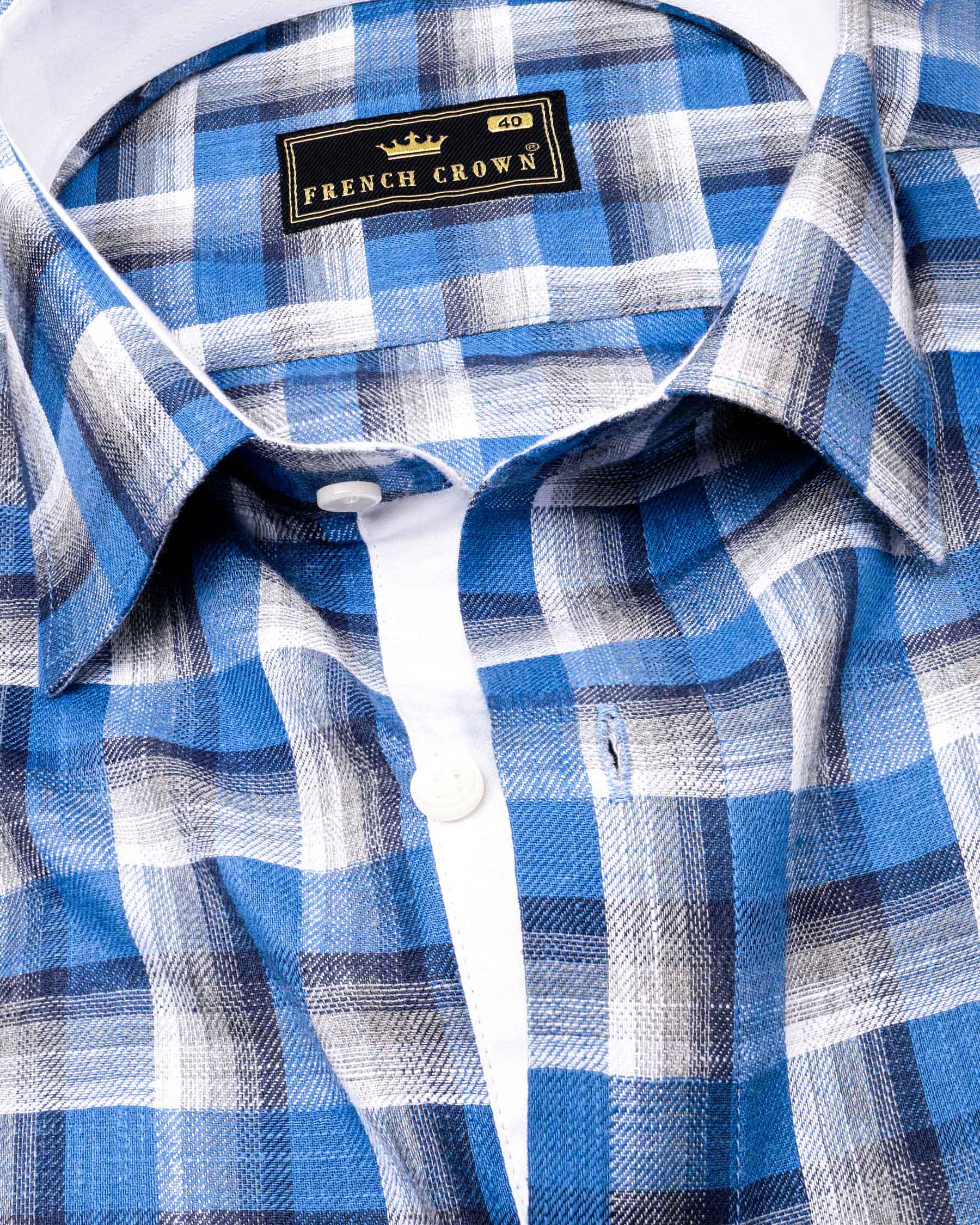 White and Venice Blue Checks-Plaid Casual Premium Cotton Shirt For Men ...