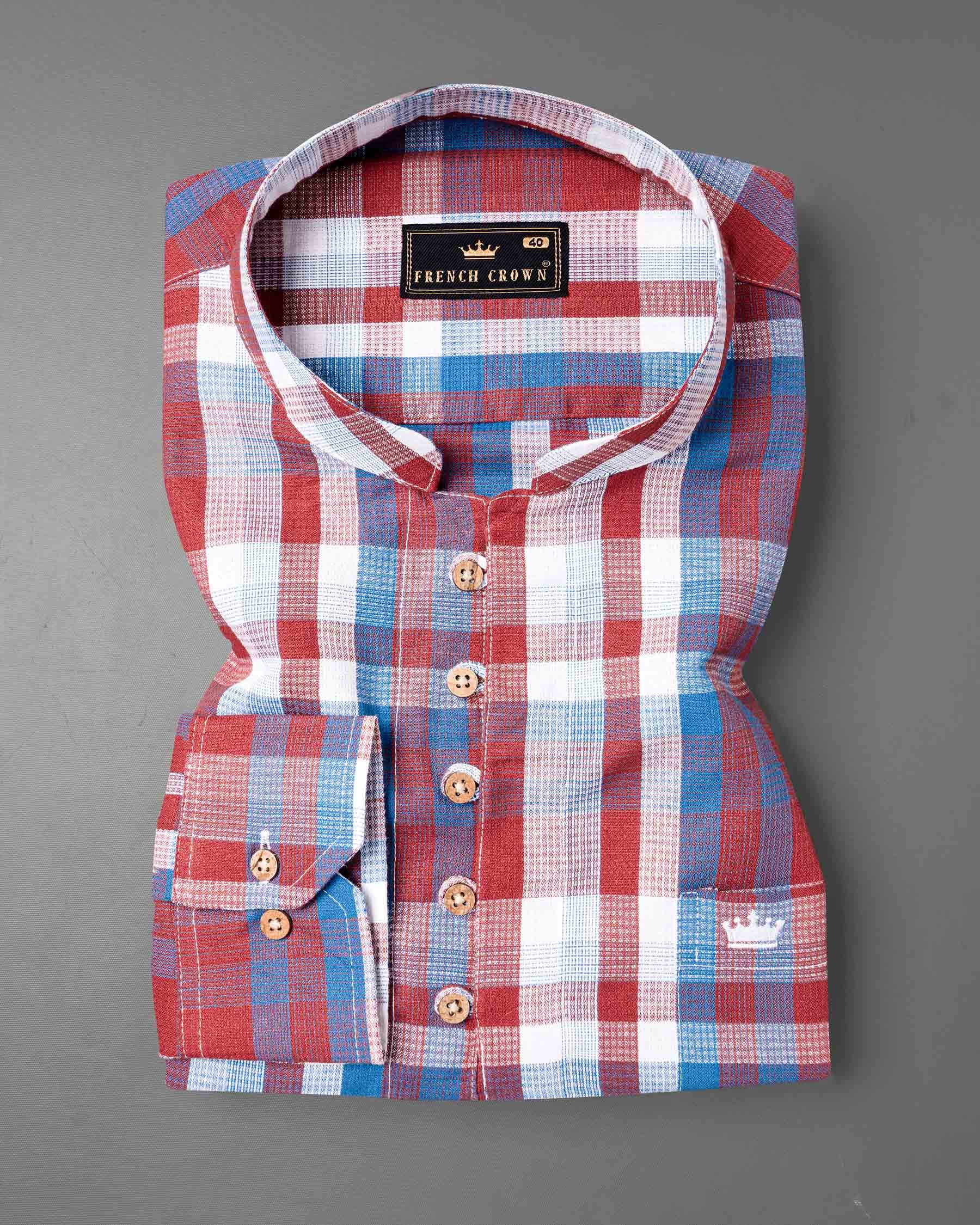 Chestnut Red and Venice Blue Prints Checks-Plaid Casual Premium Cotton ...