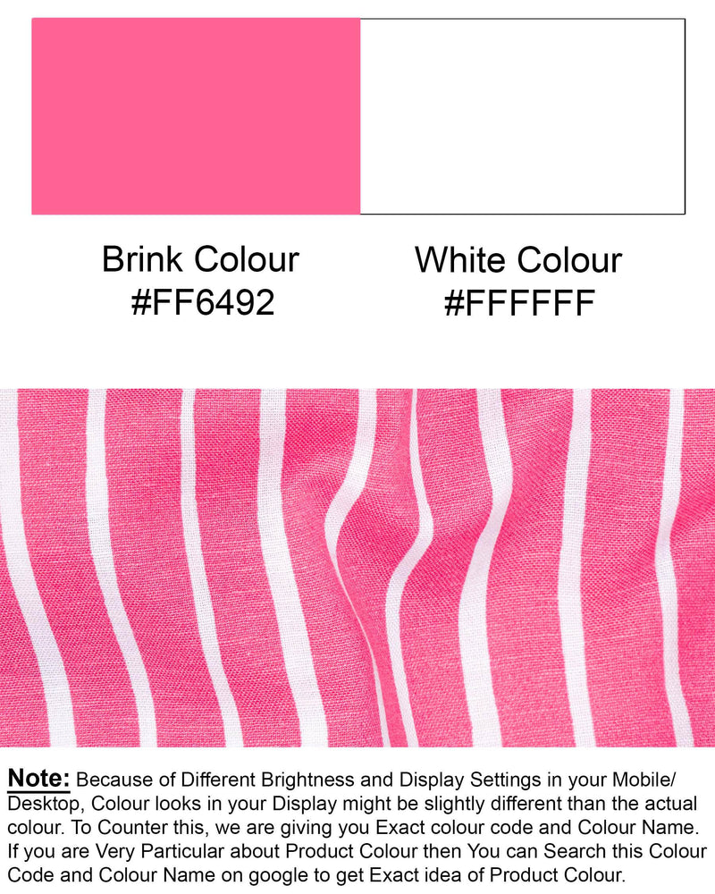 Brink Pink with White Casual Stripes Premium Tencel Indian Kurta Style ...