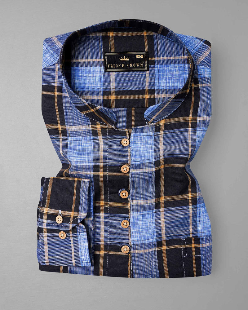 Portage Blue Casual Checks-Plaid Premium Cotton Indian Kurta Style ...