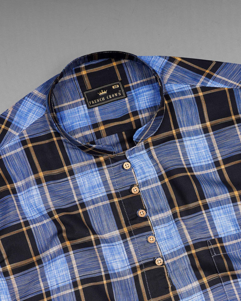 Portage Blue Casual Checks-Plaid Premium Cotton Indian Kurta Style ...