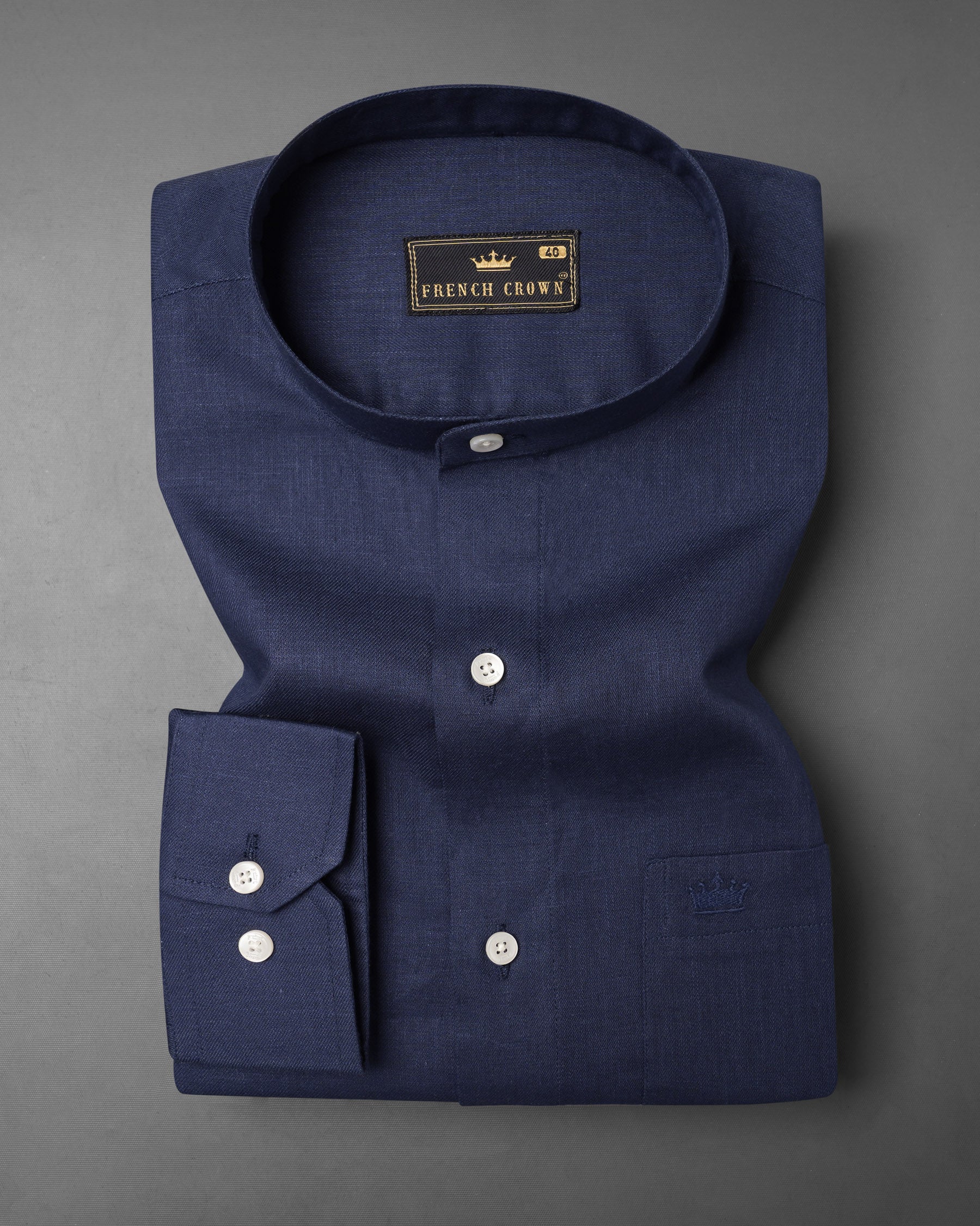 Rhino Blue Formal/Casual Plain-Solid Premium Linen Shirt For Men