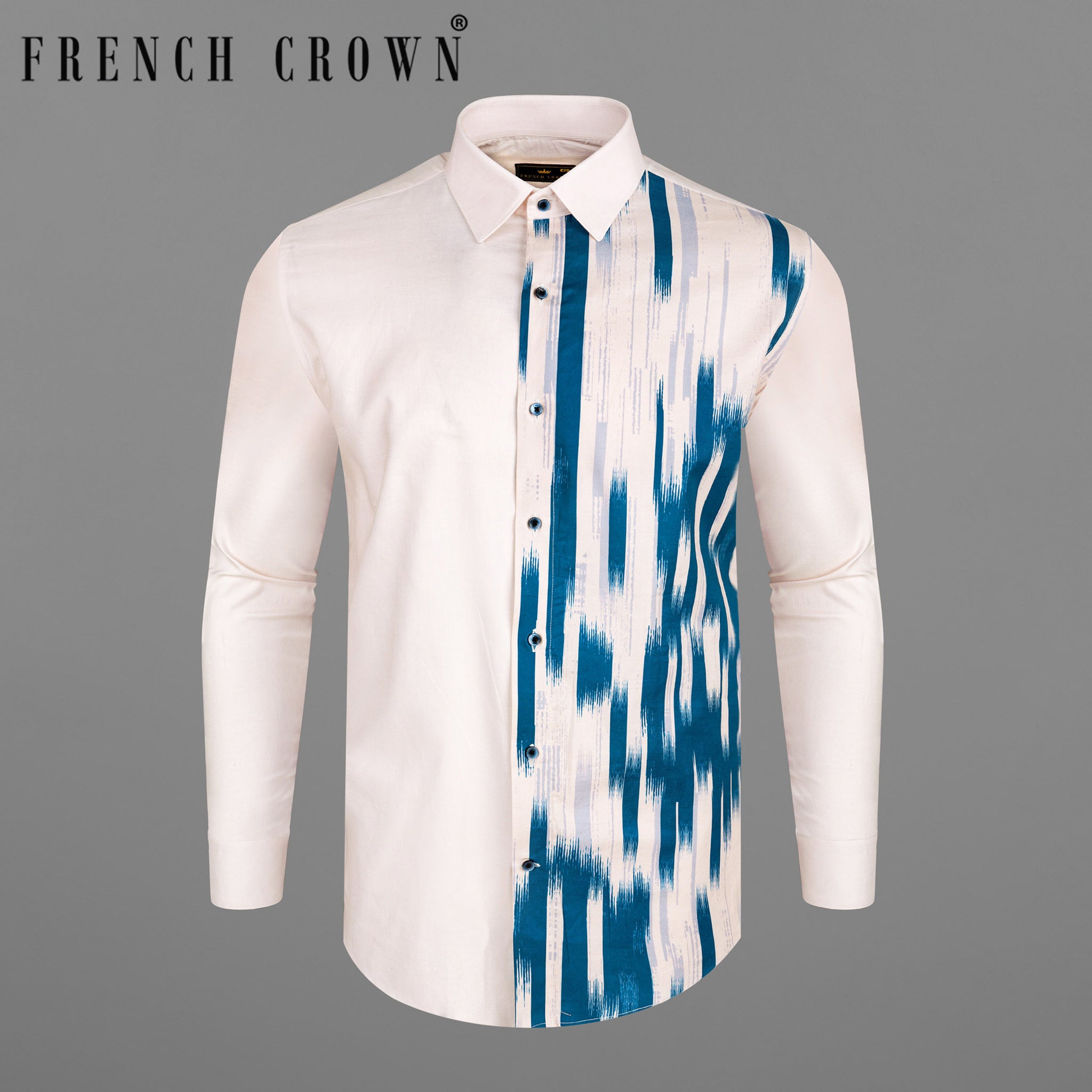 Half-Marino Cream Half-Print Casual Prints Premium Cotton Shirt For Men ...