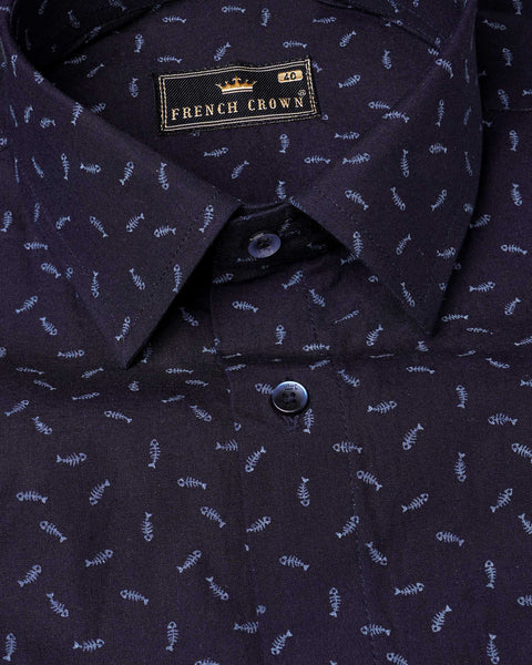 Bastille Navy Blue Fish Casual Prints Premium Cotton Shirt For Men