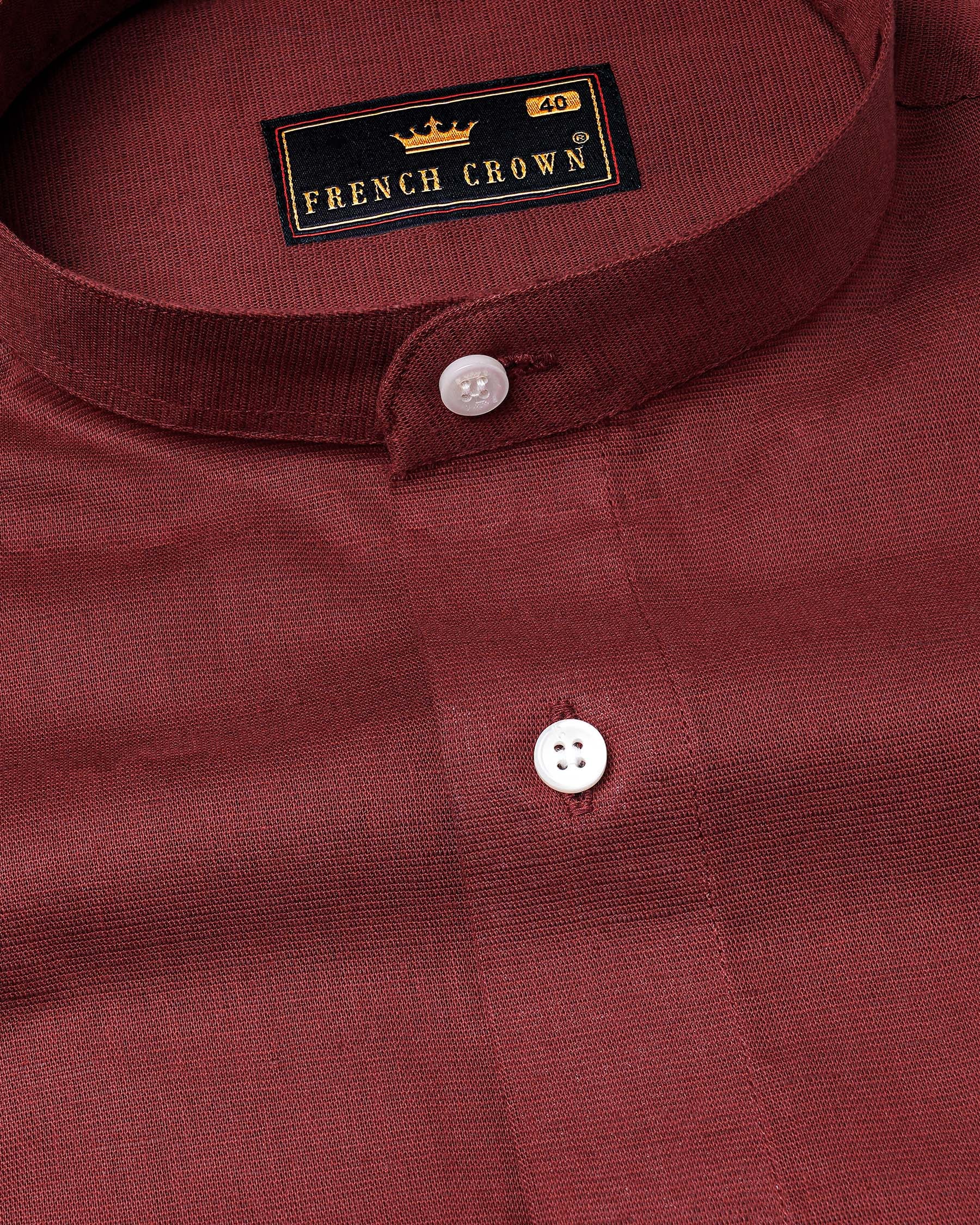 Nutmeg Red Formal/Casual Plain-Solid Premium Linen Shirt For Men
