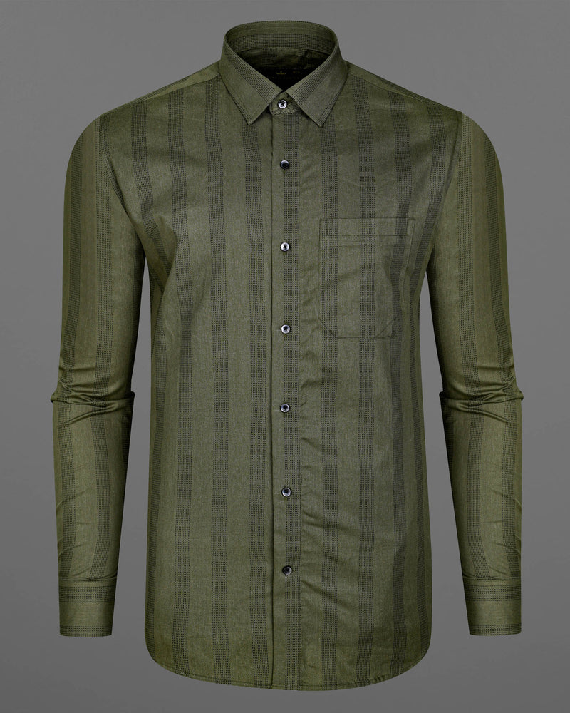 Merlin Green With Black Formal/Casual Stripes Premium Cotton Shirt For Men