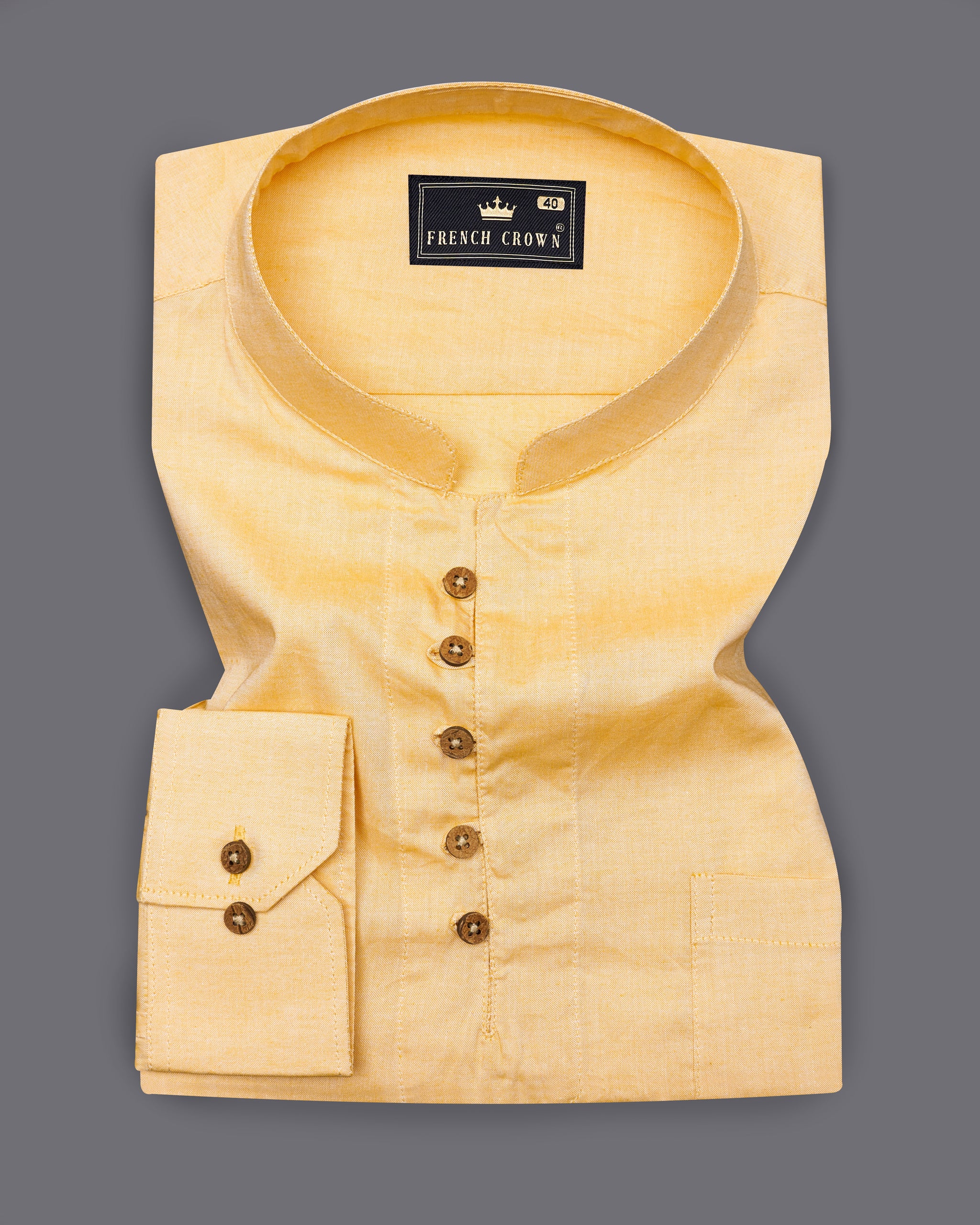 Walnut Yellow Casual Textured Premium Cotton Indian Kurta Style Shirt ...