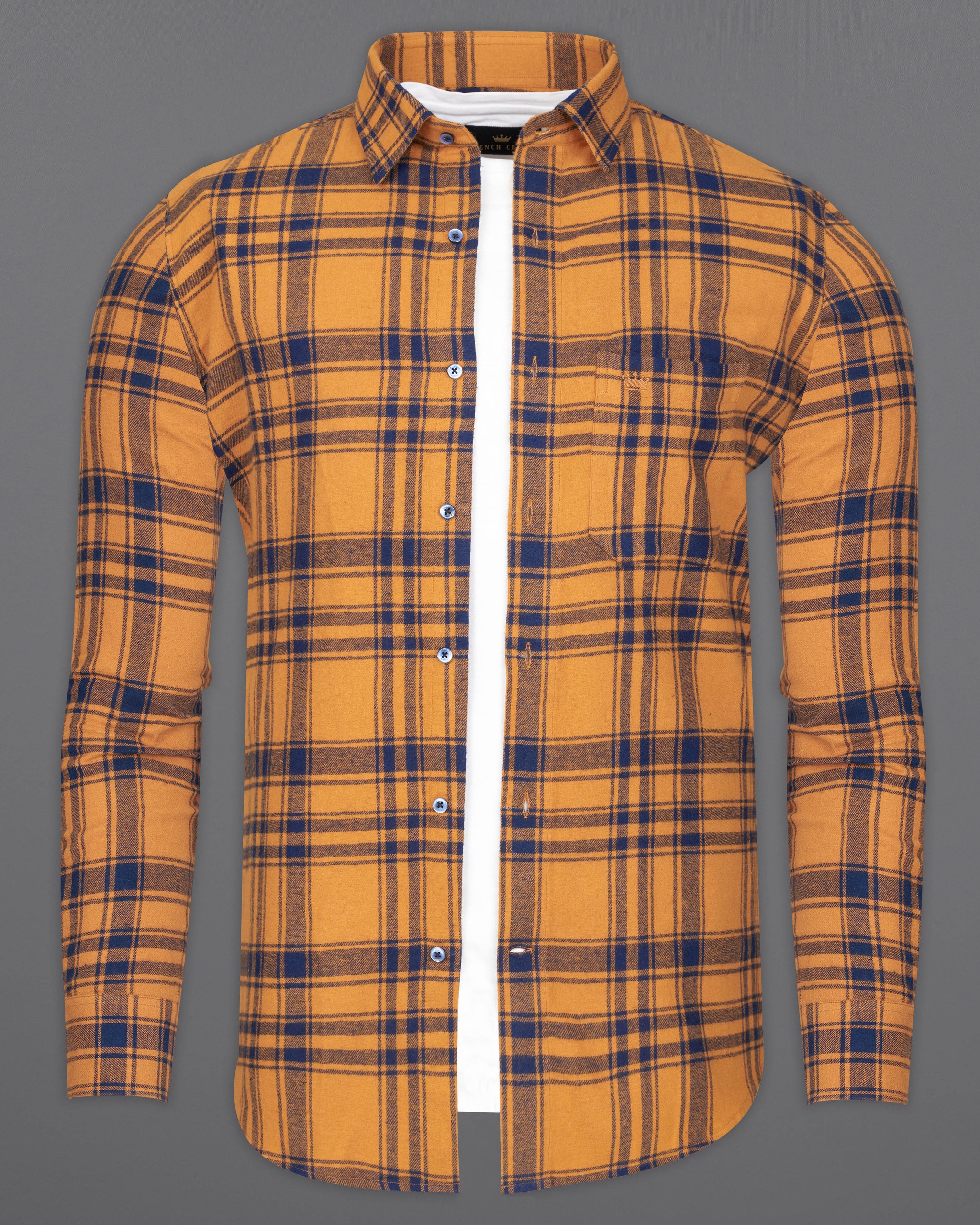 Serria Yellow with Mirage Navy Blue Casual Checks-Plaid Premium Cotton ...