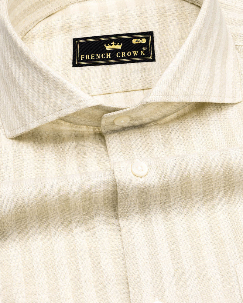 Eggshell Cream Casual/Formal Stripes Premium Linen Shirt For Men
