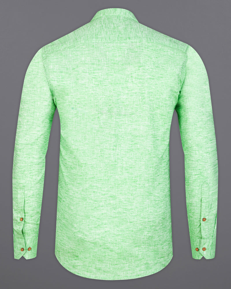 Madang Green Textured Premium Linen Indian Kurta Style Shirt For Men