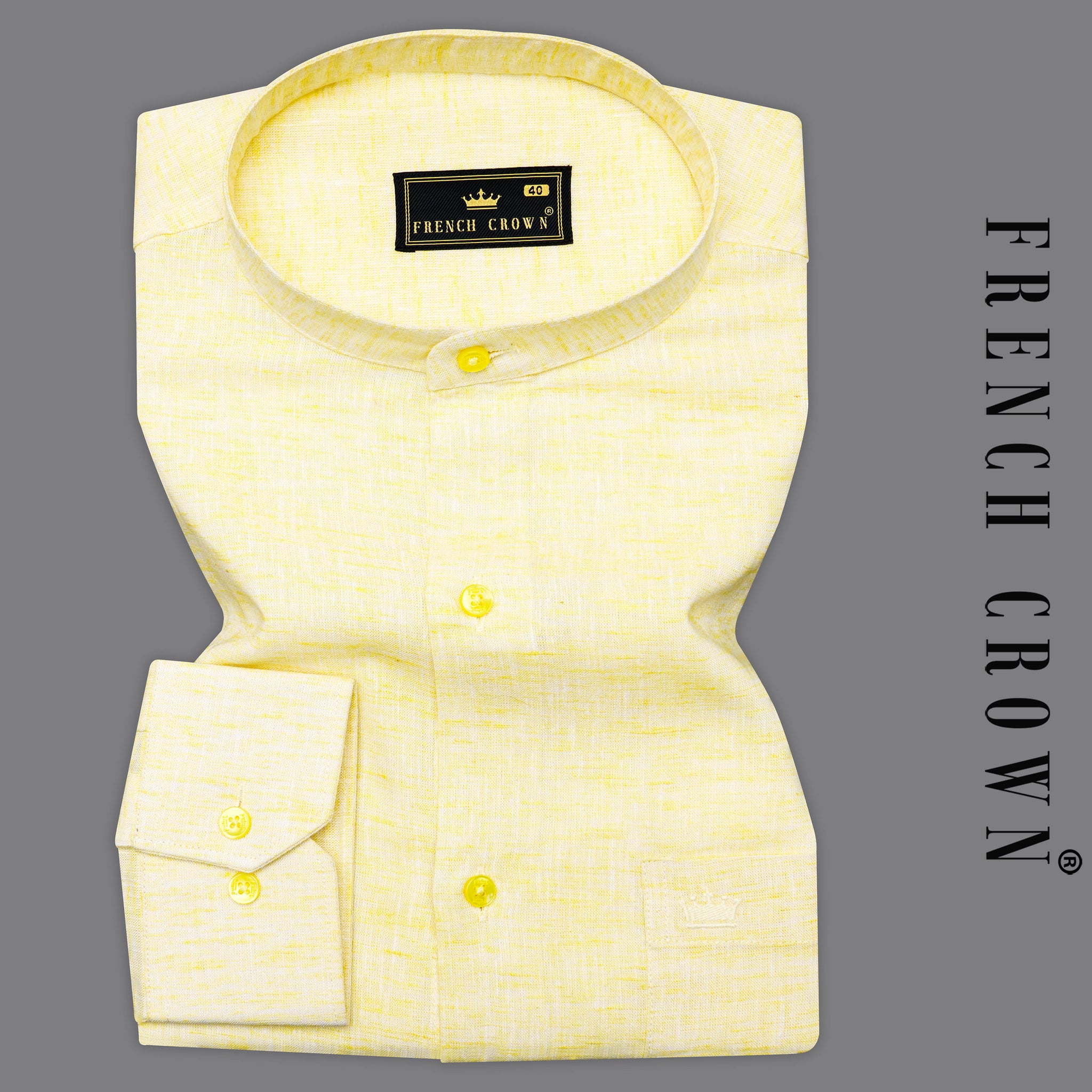 Colonial Yellow Casual Textured Premium Linen Shirt For Men