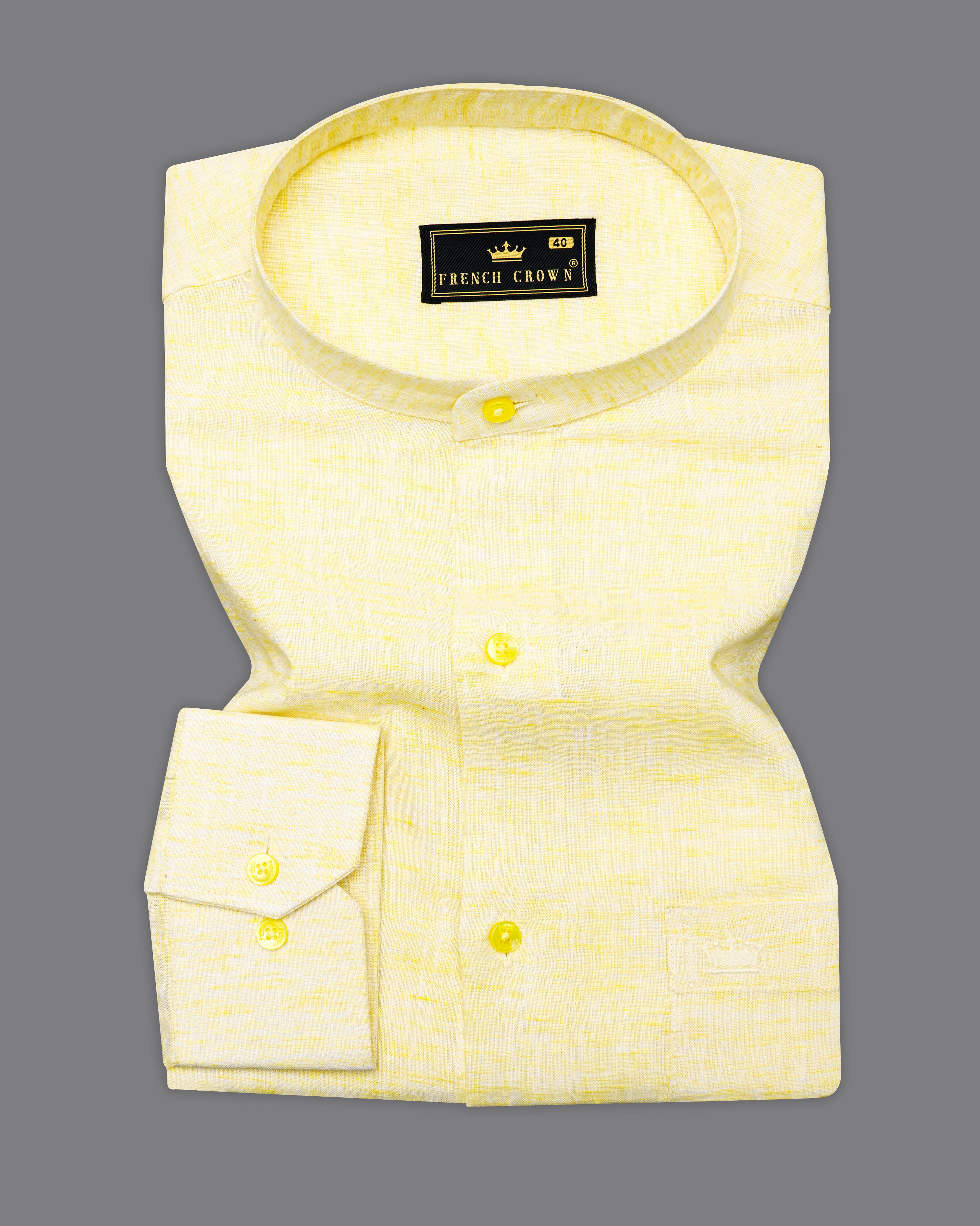 Colonial Yellow Casual Textured Premium Linen Shirt For Men