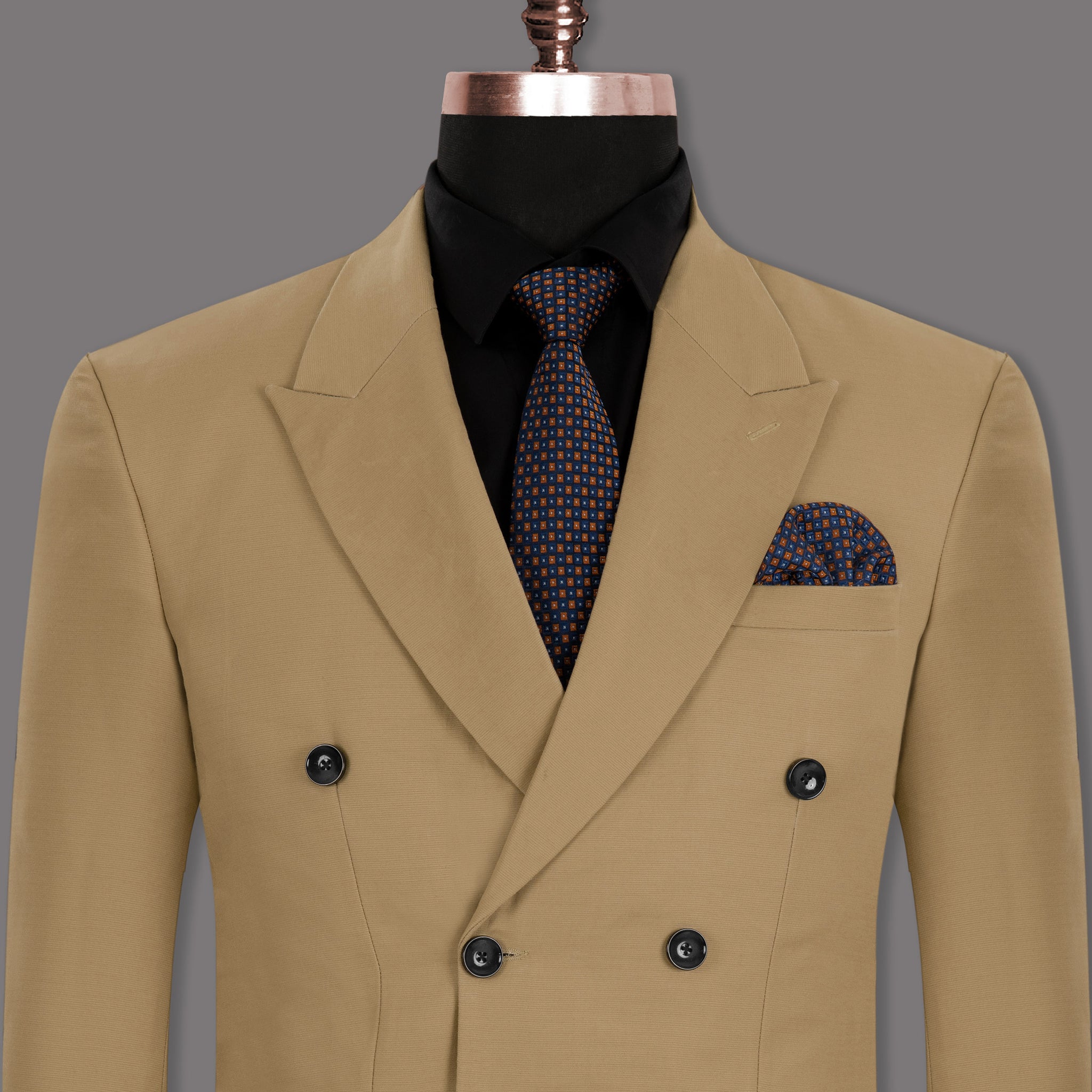 Mongoose Cream Textured Double Breasted Premium Wool-Blend Blazers For Men