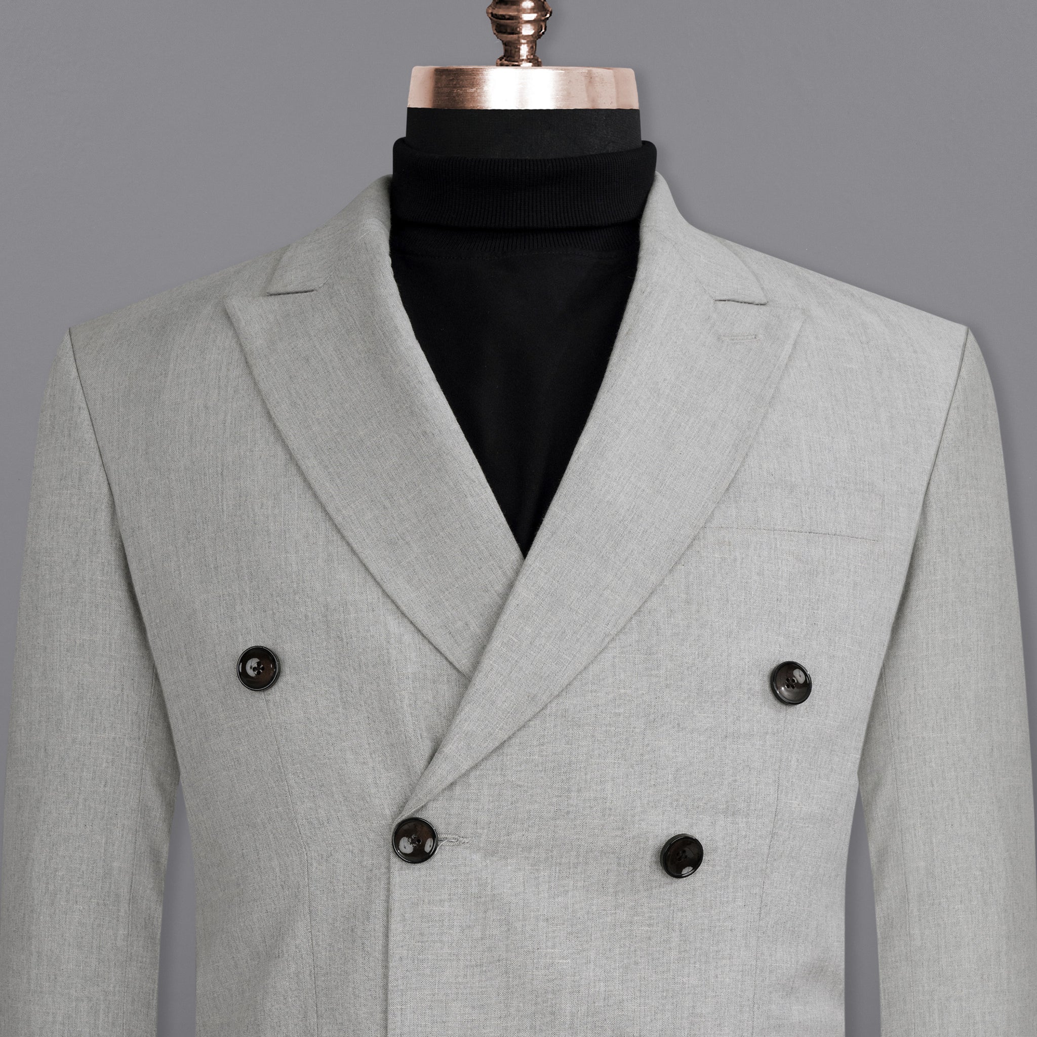 Pumice Grey Textured Double Breasted Premium Wool-Blend Blazers For Men