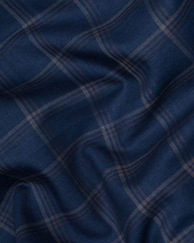 Cloud Burst Blue Checks-Plaid Double Breasted Premium Wool Blend ...