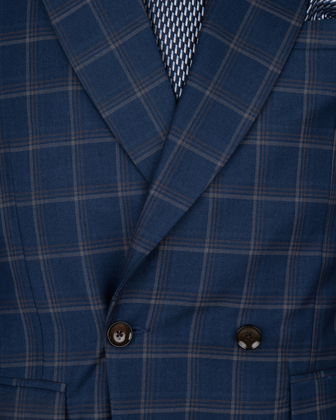 Cloud Burst Blue Checks-Plaid Double Breasted Premium Wool Blend ...
