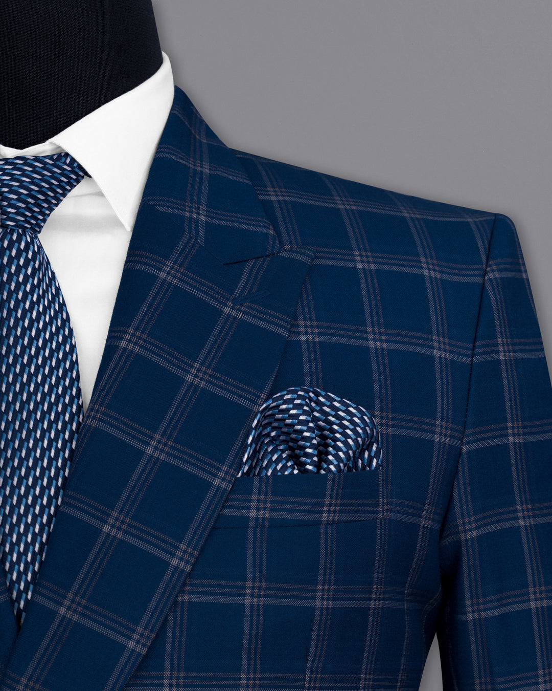 Cloud Burst Blue Checks-Plaid Double Breasted Premium Wool Blend ...