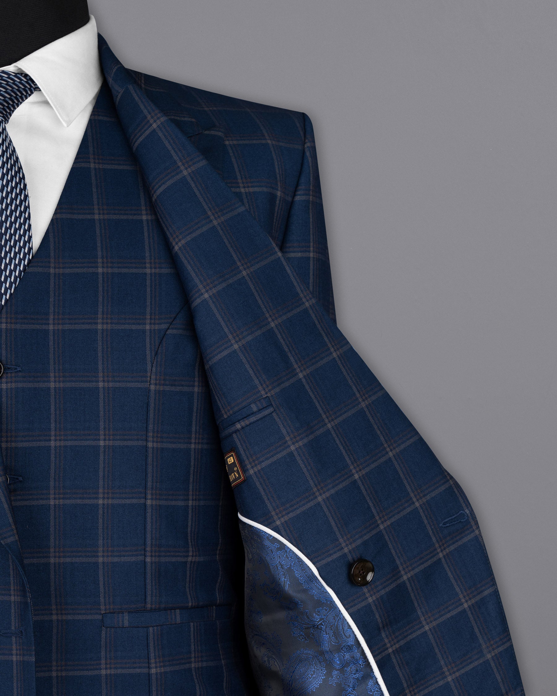 Cloud Burst Blue Checks-Plaid Double Breasted Premium Wool Blend ...