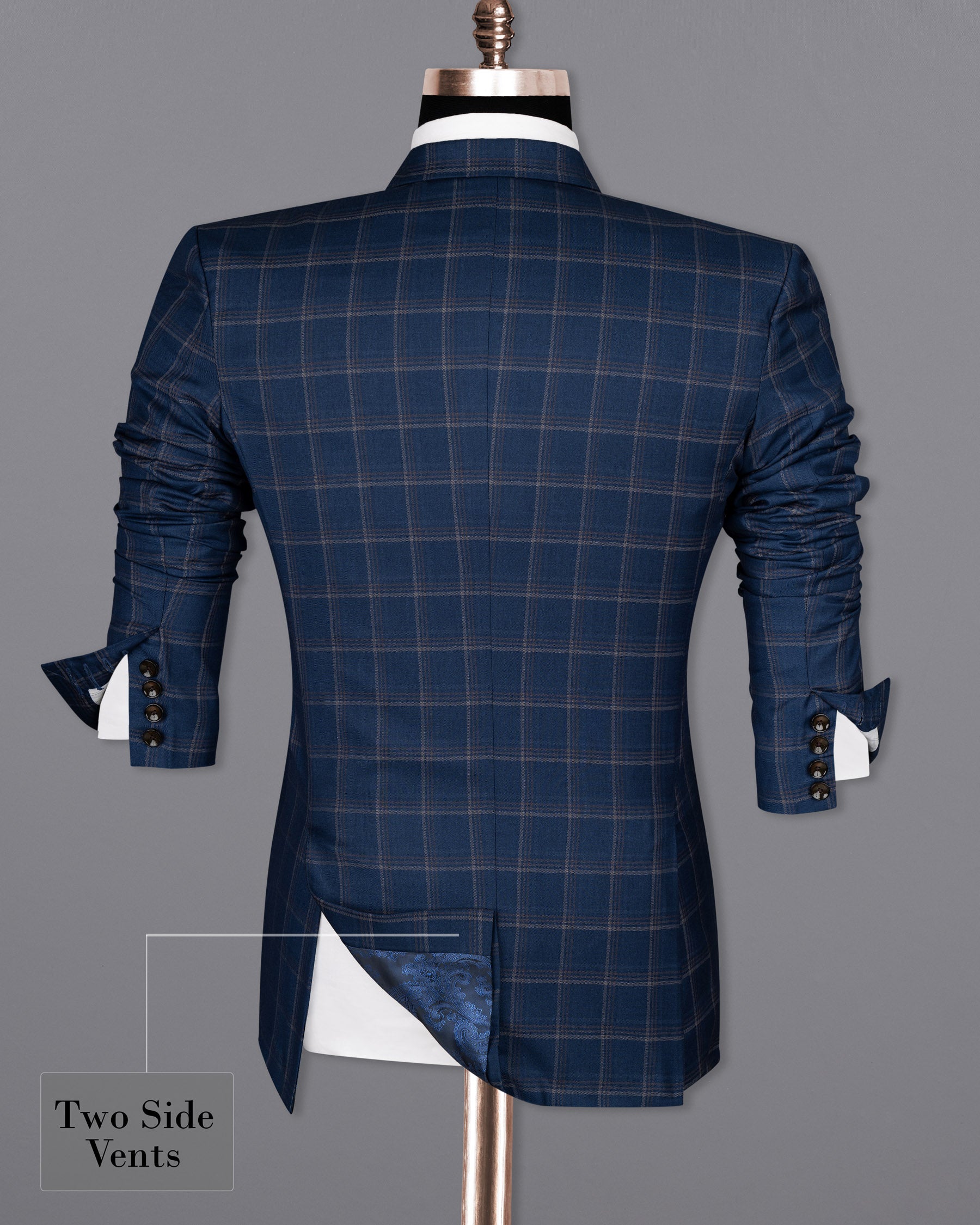Cloud Burst Blue Checks-Plaid Double Breasted Premium Wool Blend ...