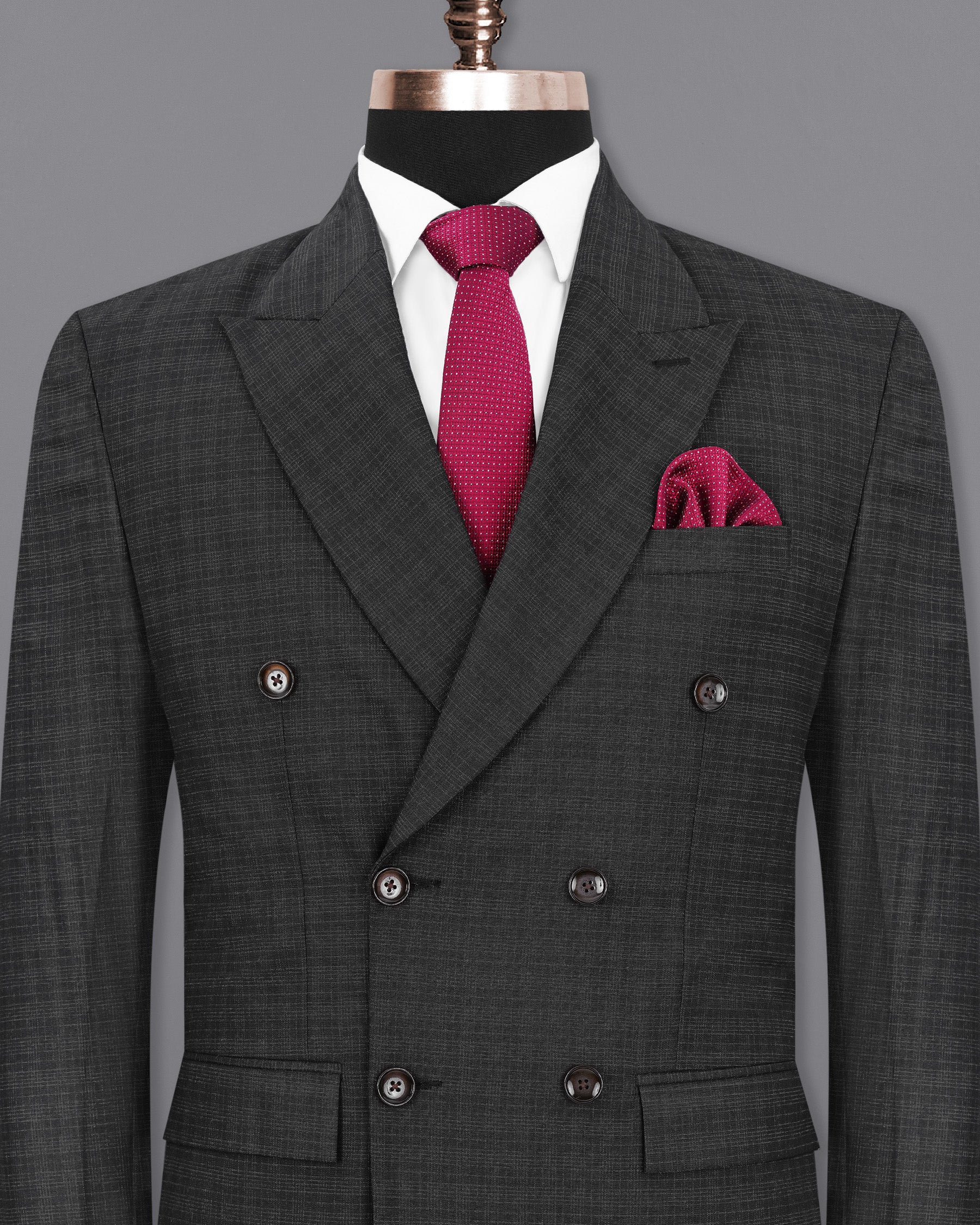 Zeus Grey Checks-Plaid Premium Terry Rayon Double-Breasted-Blazer for Men.