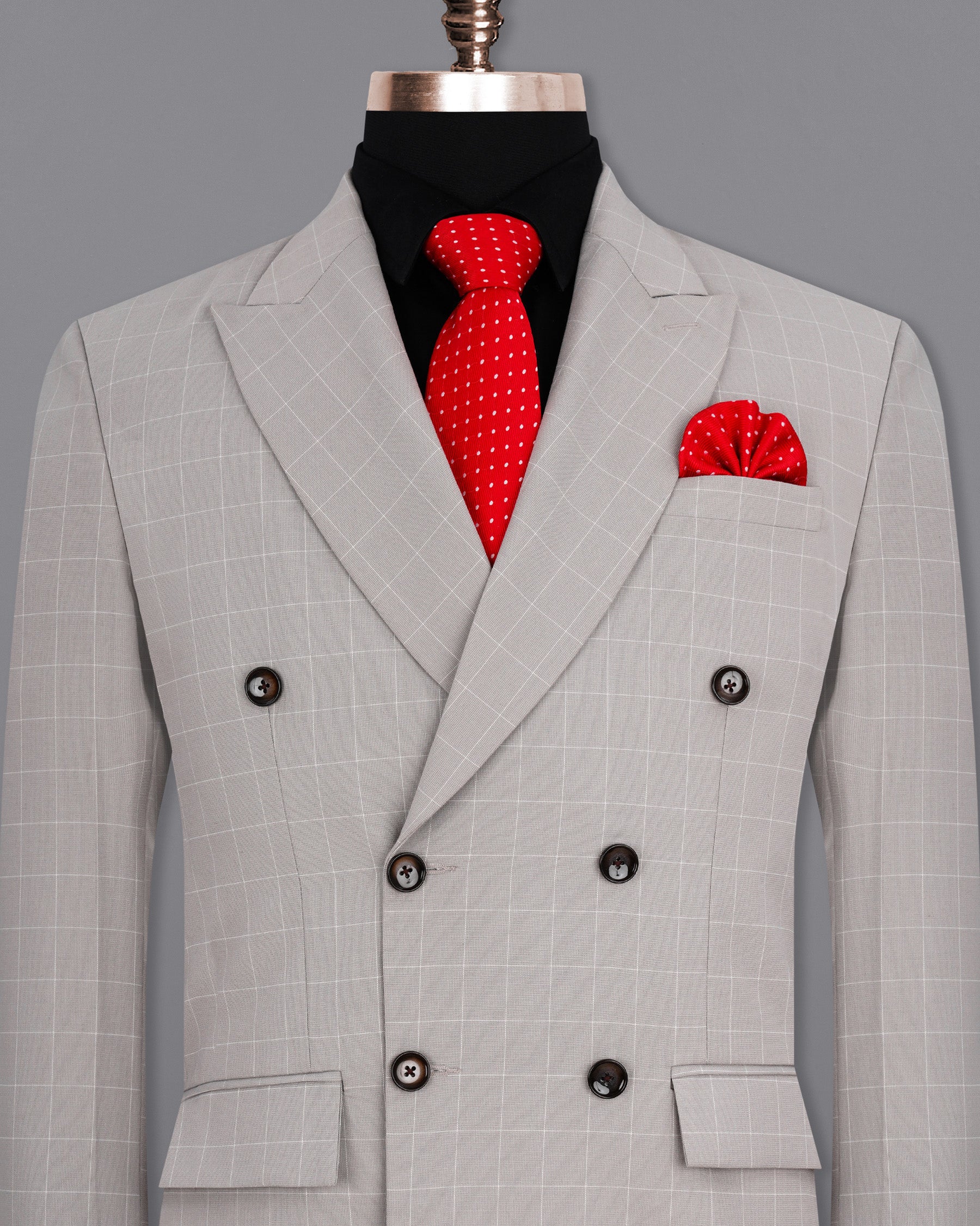 Martini Gray Checks-Plaid Premium Terry Rayon Double-Breasted-Blazer ...