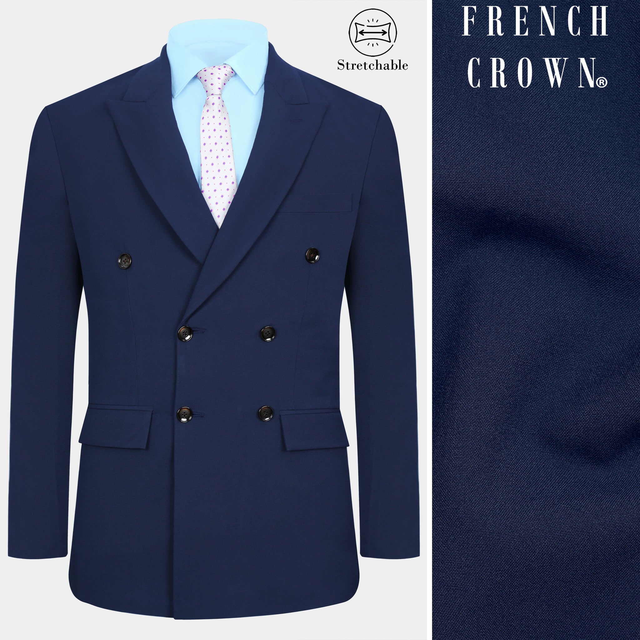 Cloud Burst Blue Plain-Solid Premium wool blend Double Breasted Blazer ...