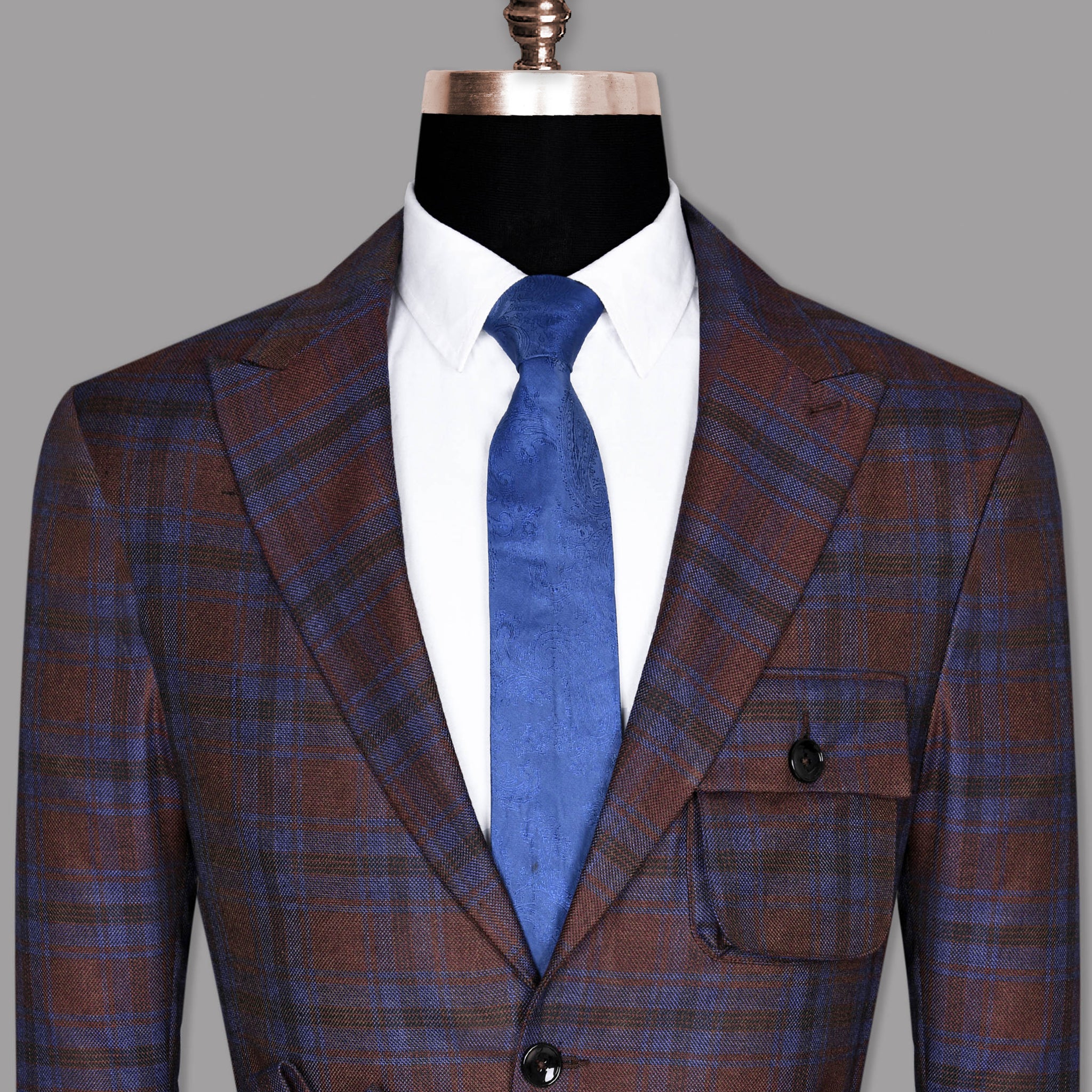 Maroon Checks-Plaid Single Breasted Premium Wool Blazers For Men