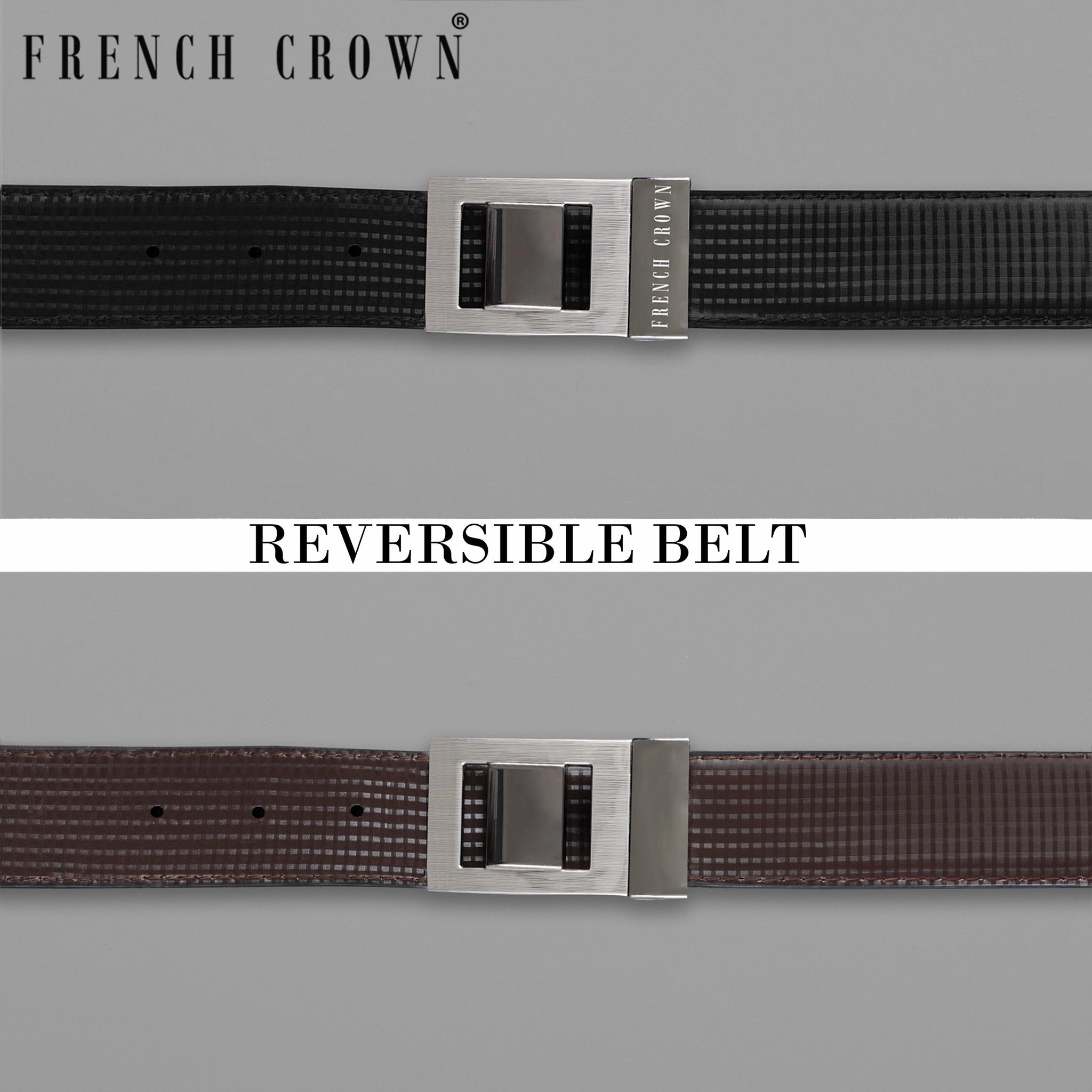 Silver Box Buckle with Shiny Black Design Jade Black and Brown Double ...