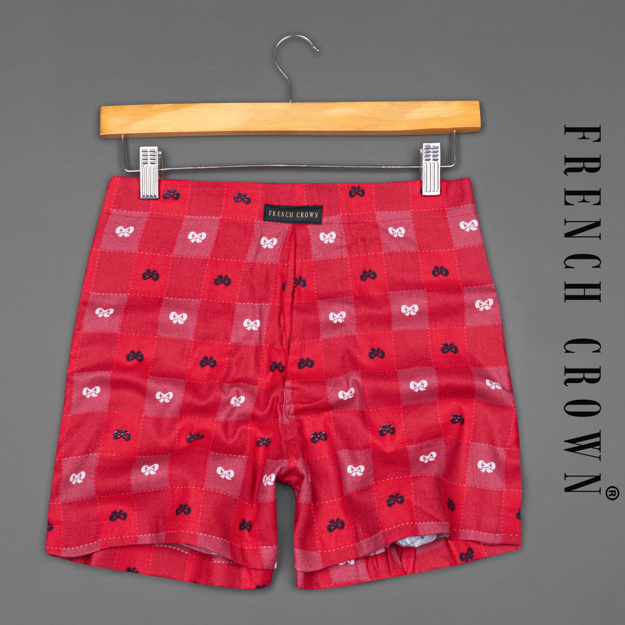 Cardinal Red with Pastel Pink Checks-Plaid Premium Cotton Boxers For Man