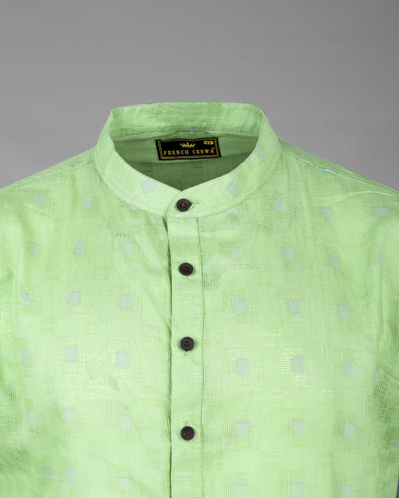 Pixie Green Textured Casual Premium Cotton Kurta For Men
