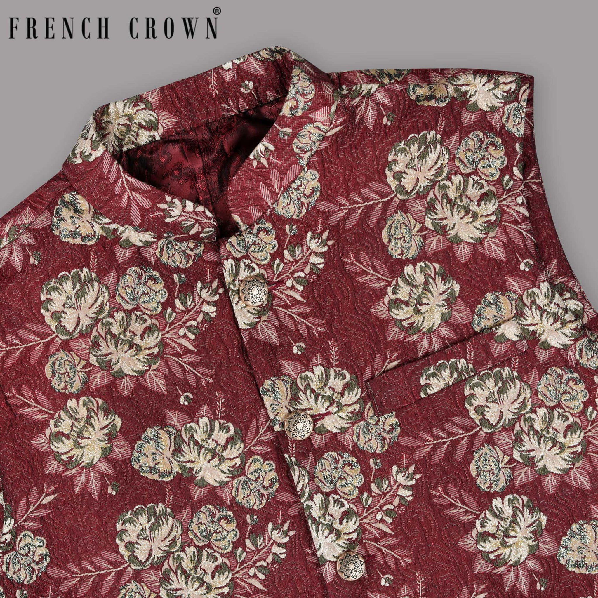 Red With Golden Prints Premium polyester Waistcoats For Men