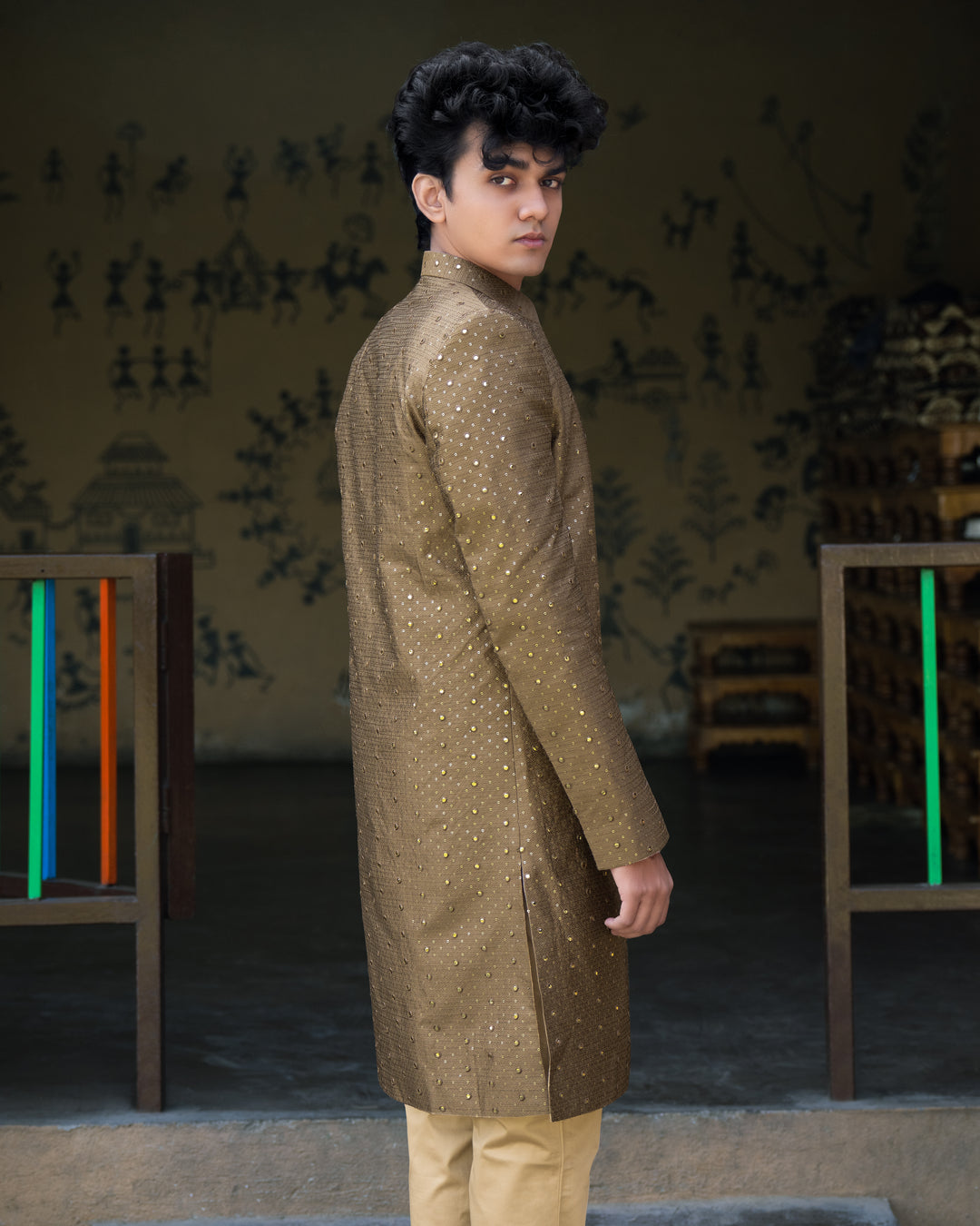 Dark Taube Brown Textured Premium Polyester Bandhgala/Indowestern Suit ...