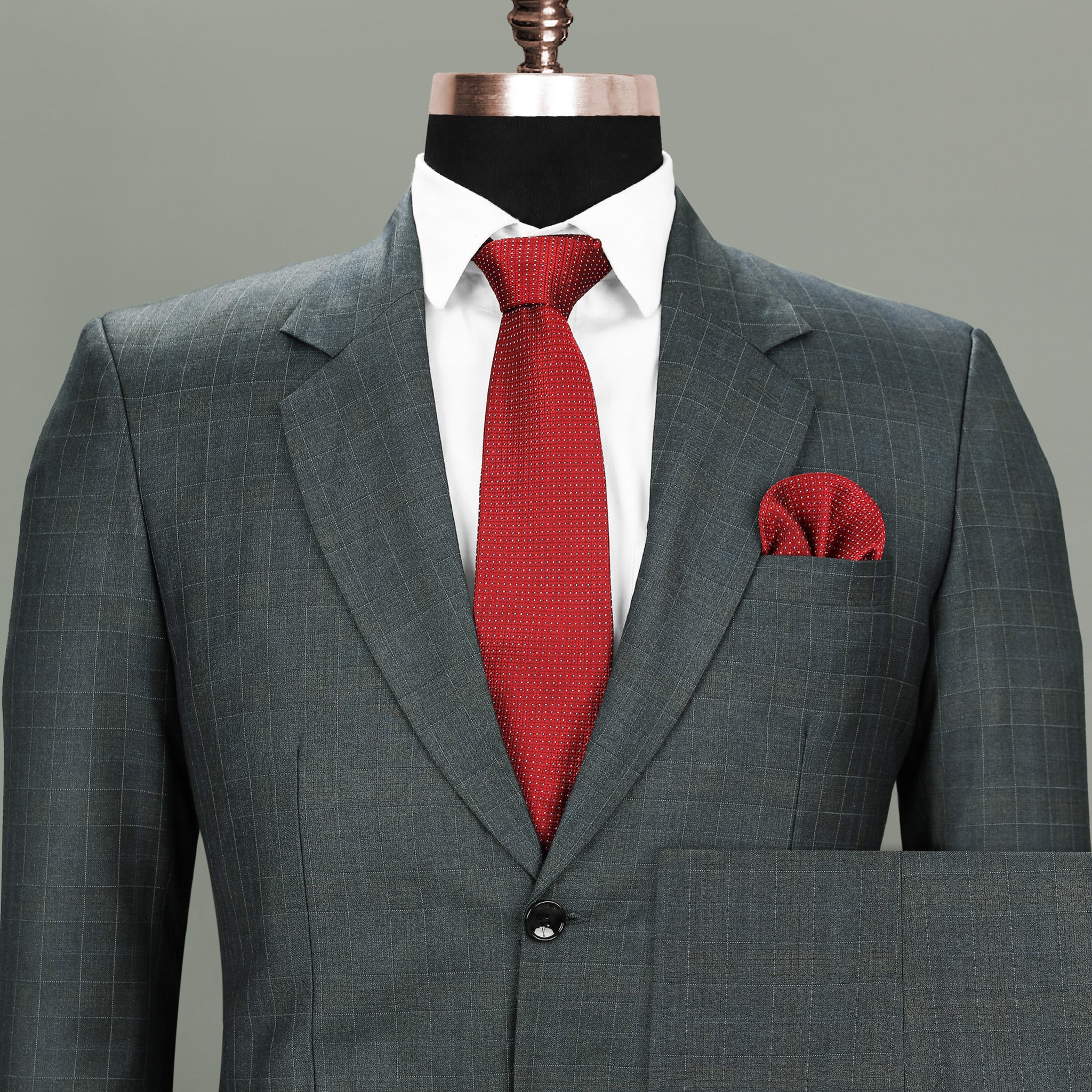 Cape Cod Grey Checks-Plaid Single Breasted Premium Wool-Blend Suits For Men