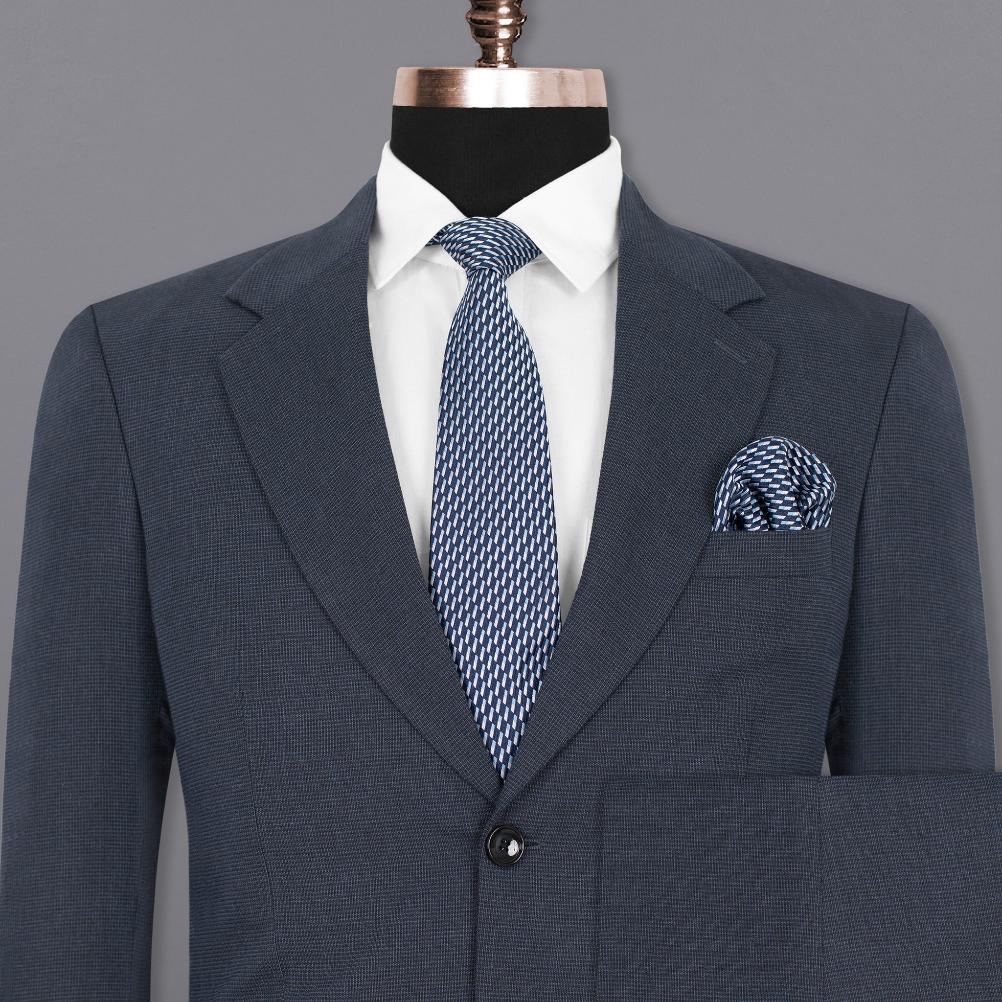 Maco Grey Textured Single Breasted Premium Wool-Blend Suits For Men