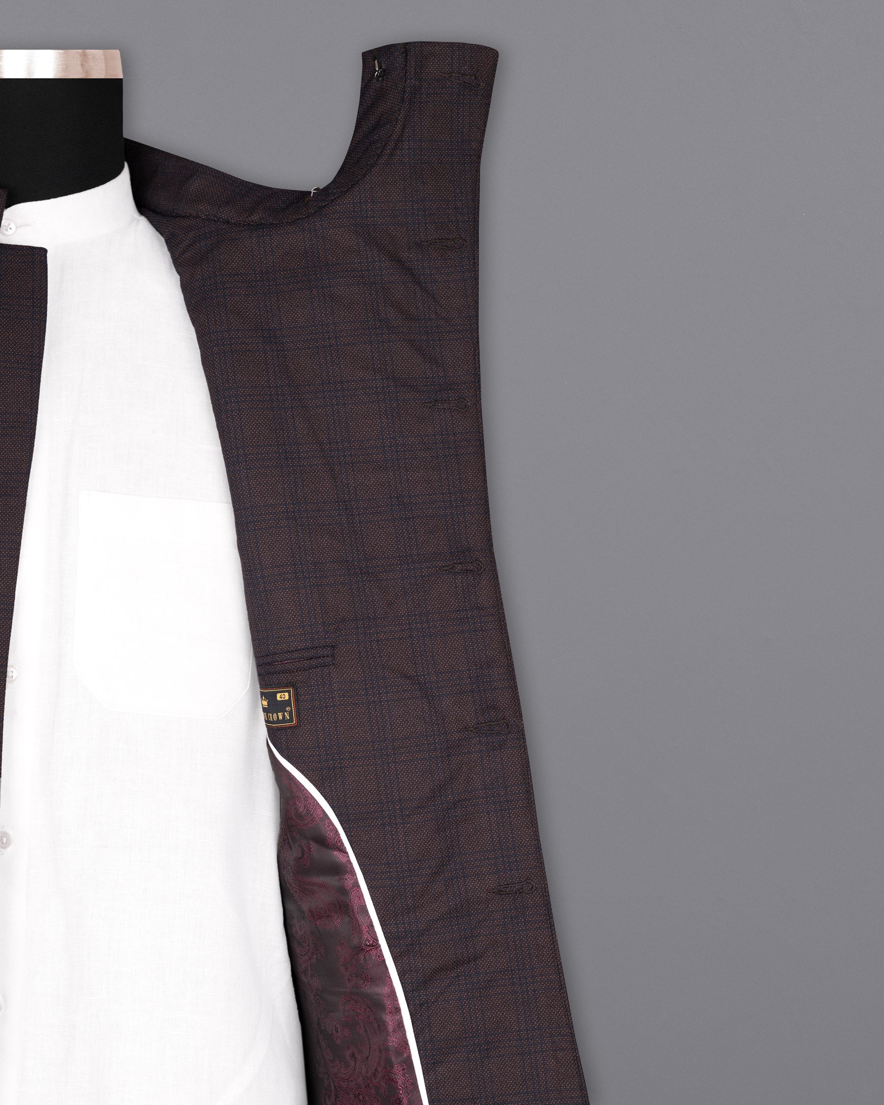 Thunder Brown Checks-Plaid Premium Wool Blend Bandhgala/Jodhpuri Suits ...