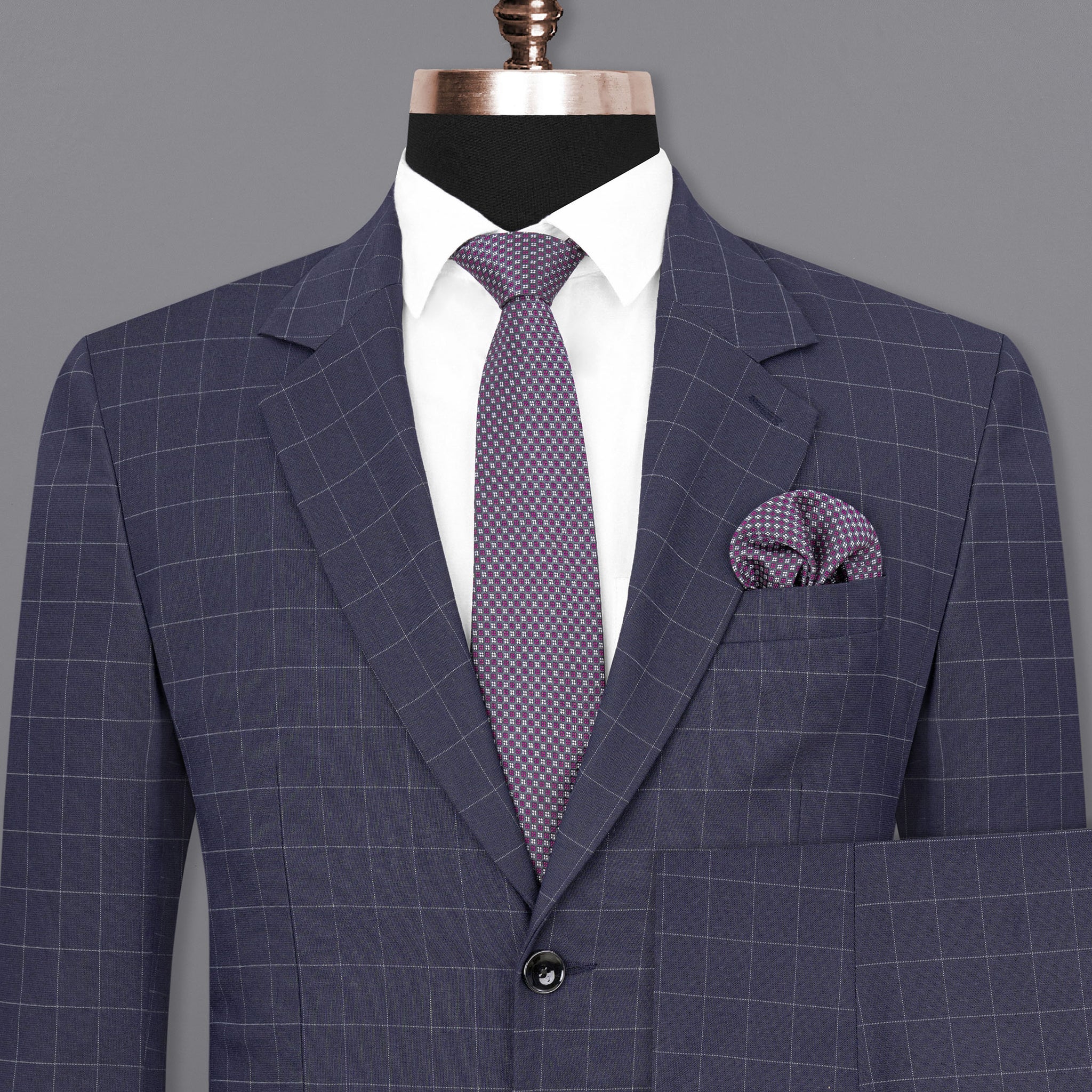 Gun Powder Blue Checks-Plaid Premium Terry-Rayon Single Breasted Suits ...