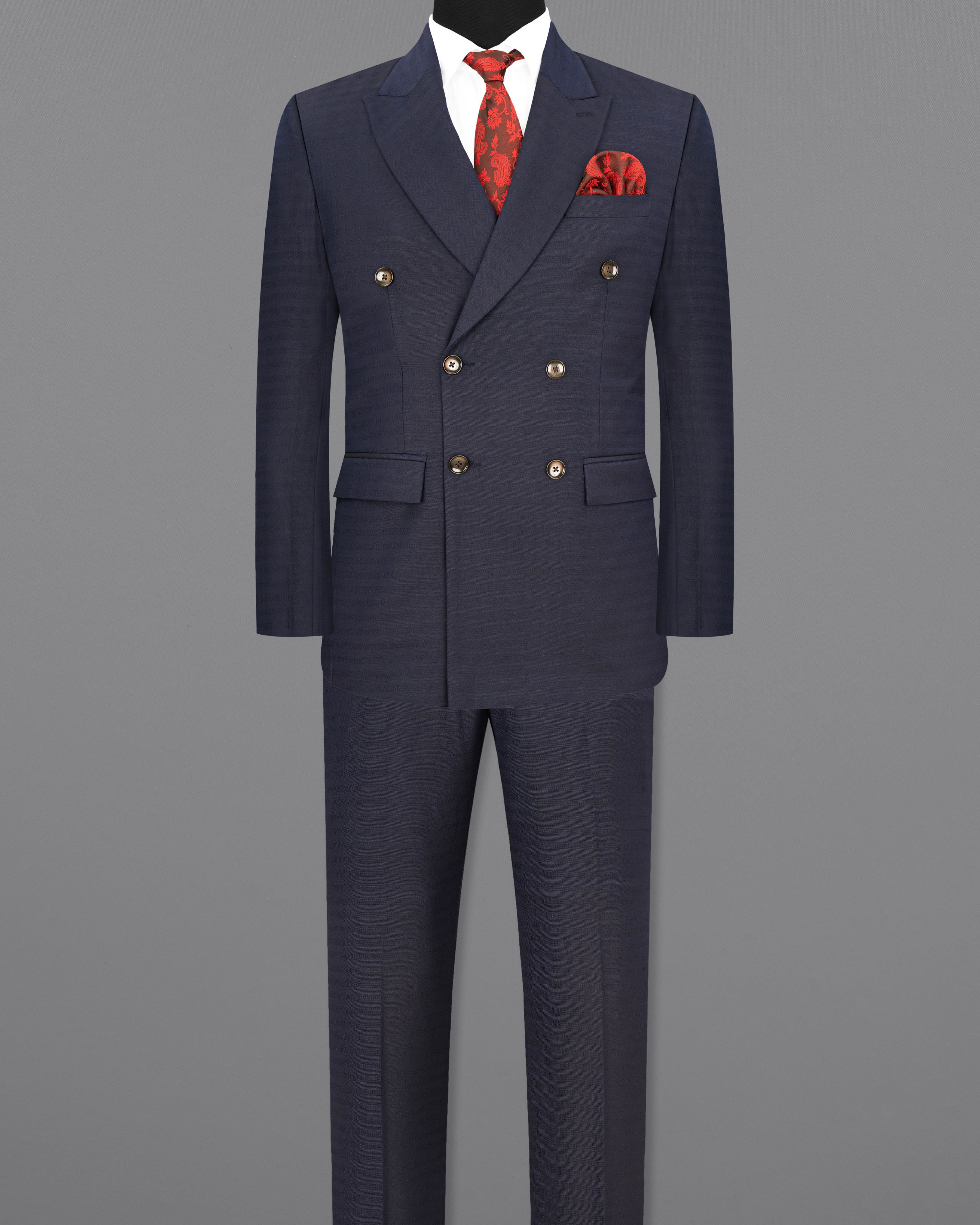 Tuna Blue Stripes Double Breasted Premium Terry-Rayon Suits For Men