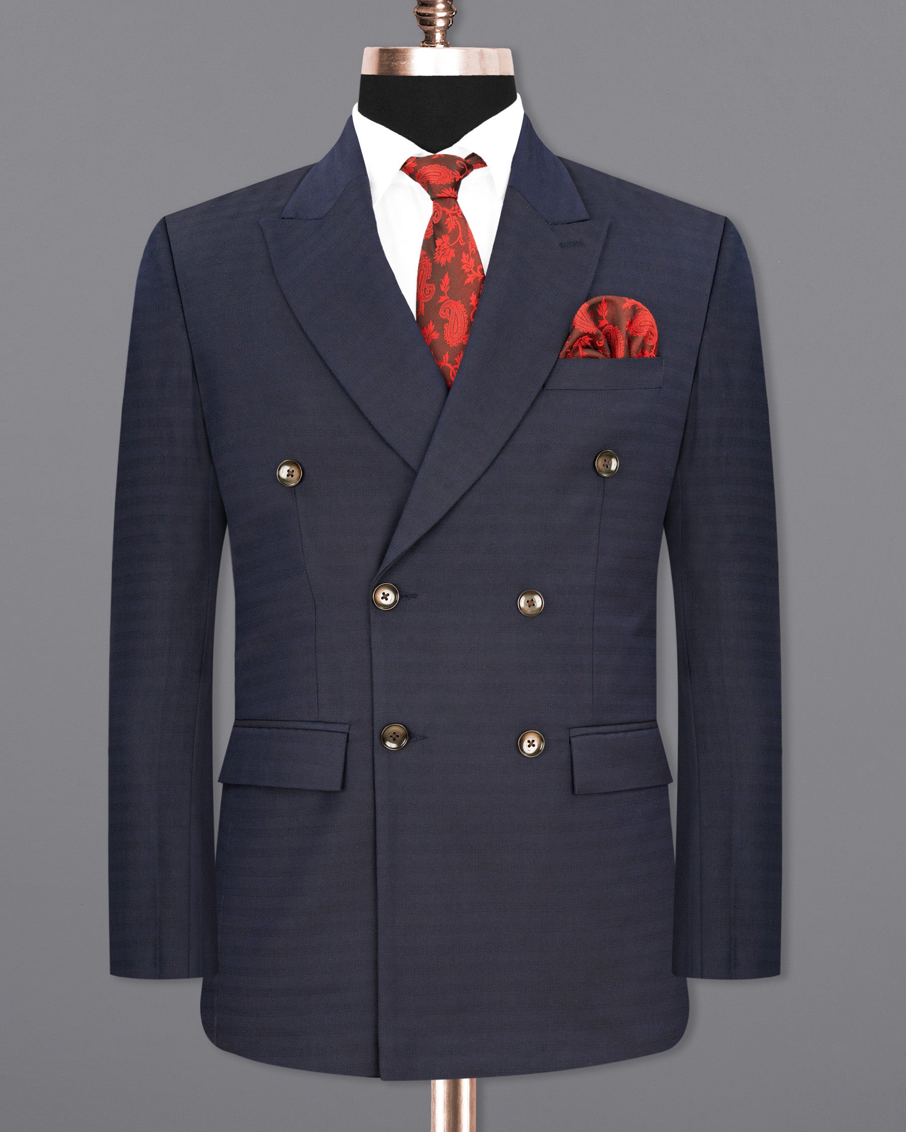 Tuna Blue Stripes Double Breasted Premium Terry-Rayon Suits For Men