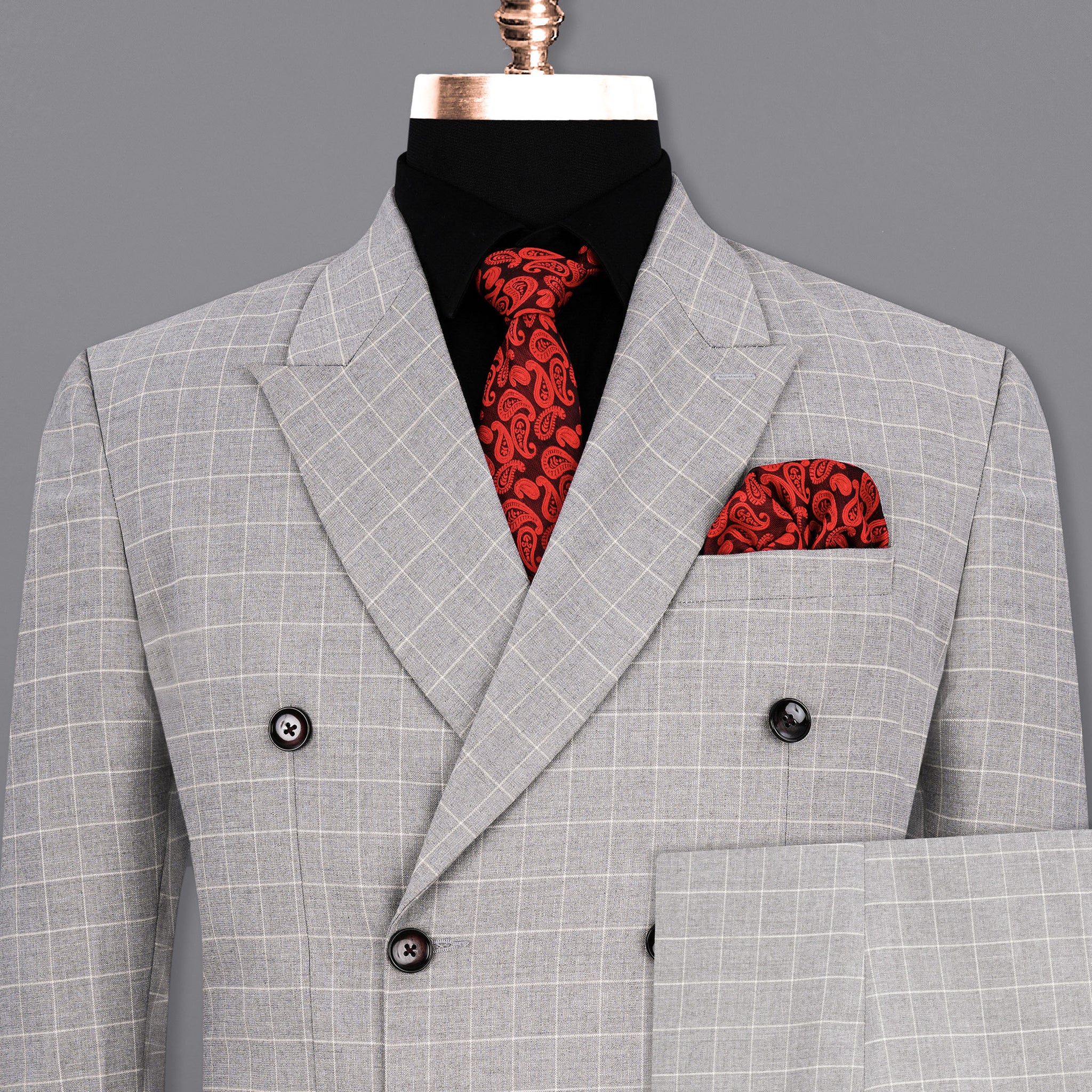 Hurricane Gray Checks-Plaid Premium Terry-Rayon Double Breasted Suits ...