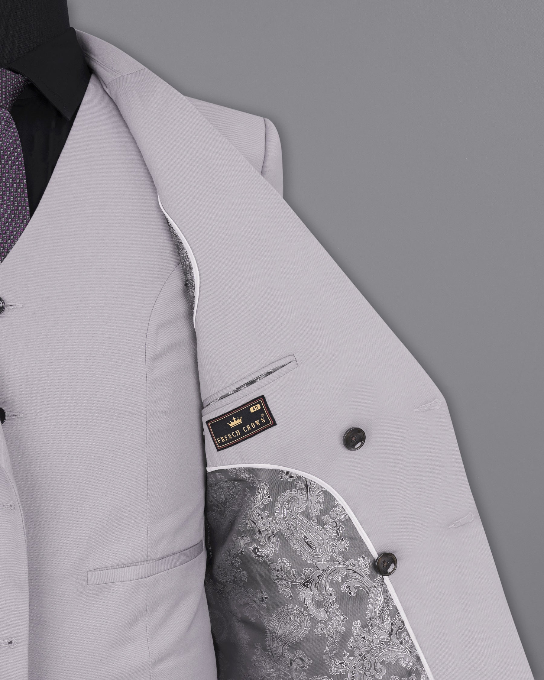 Amethyst Smoke Gray Plain-Solid Premium Terry-Rayon Double Breasted ...